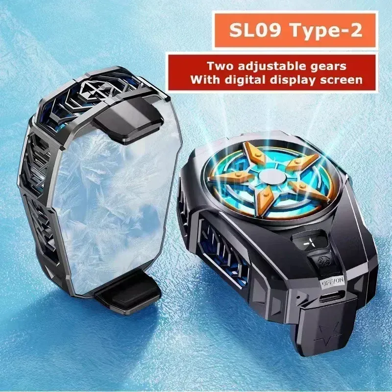 SL09 Mobile Phone Semiconductor Cooling Fan Radiator with Two Speeds Digital Display PUBG Game ...
