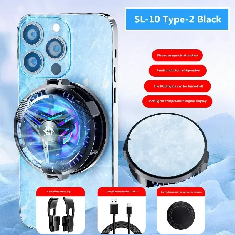 SL10 Mobile Phone Magnetic / Back-Clip 2 in 1 Semiconductor Cooling Radiator with RGB Light for ...
