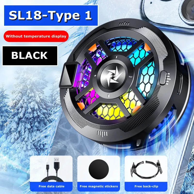 SL18 Mobile Phone Magnetic/Back-Clip 2 In 1 Semiconductor Radiator Cooling Fan RGB Light Game ...