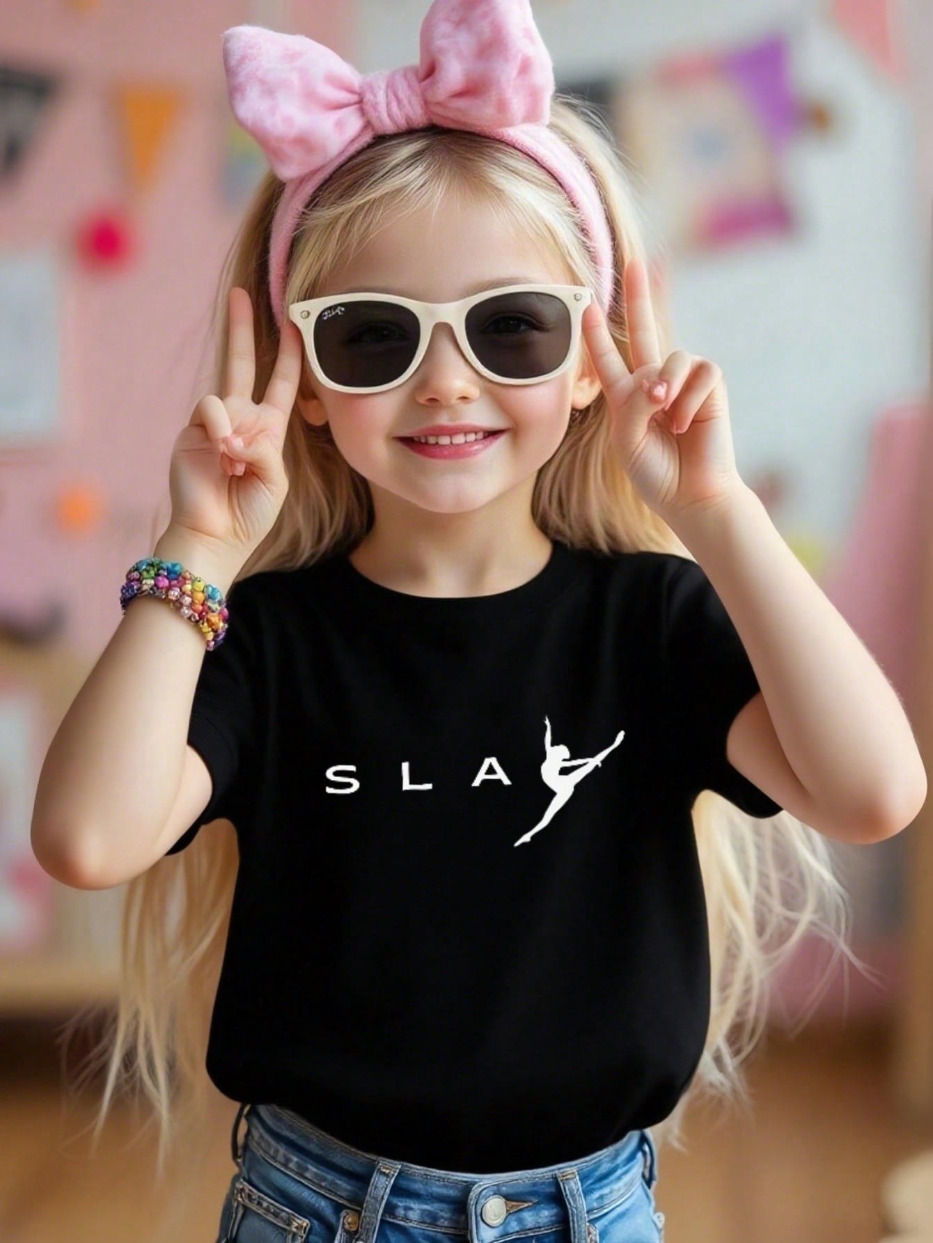 SLA Letter And Dancing Girl Patterned Iron-On Graphic Tees With 100% ...