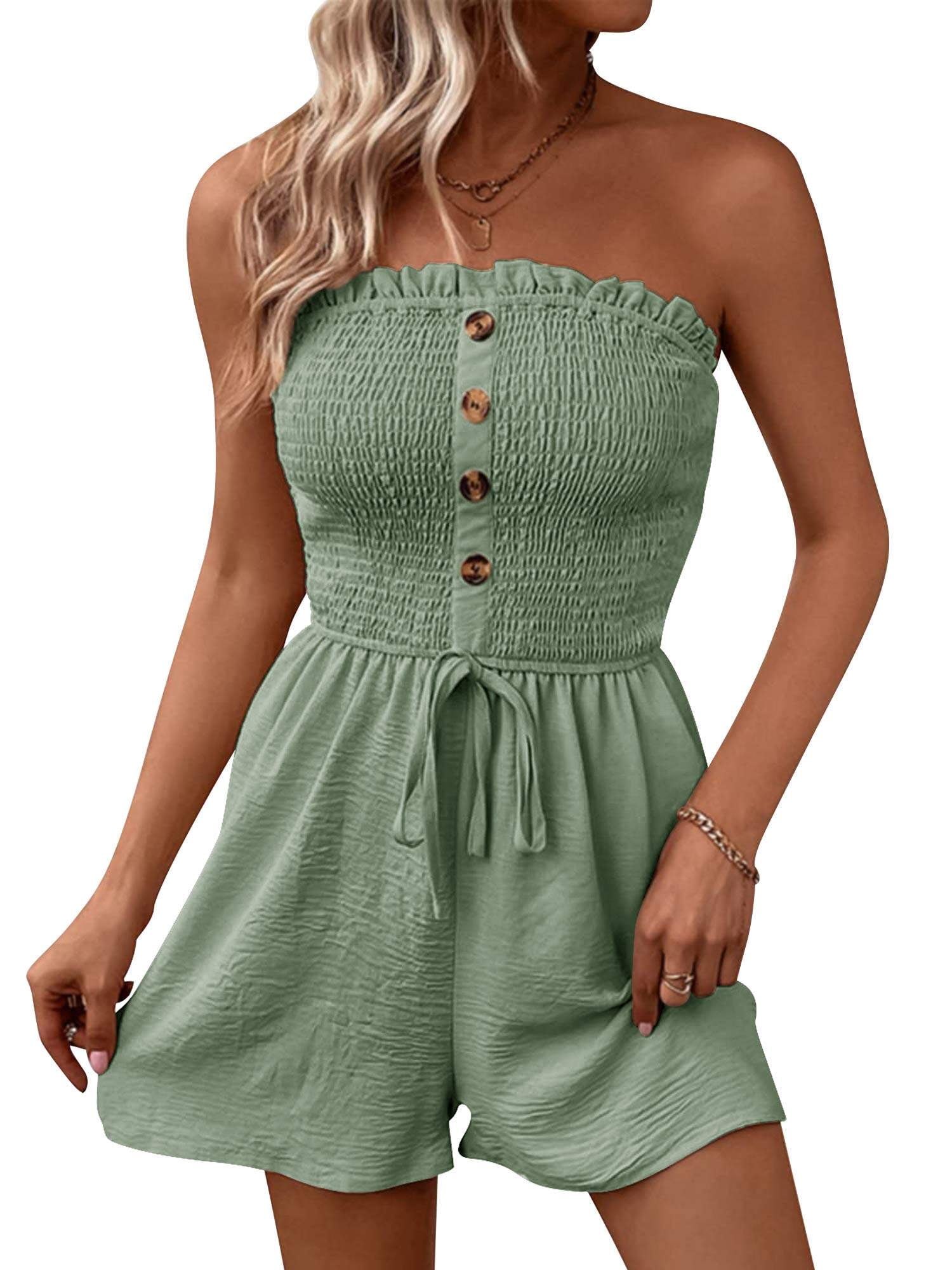 SLADYGLO Women Off Shoulder Ruffle Smocked Bust Buttons Decorative Lace ...