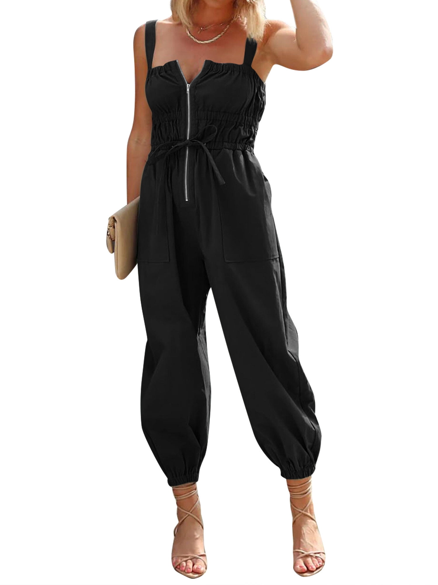 SLADYGLO Women Sleeveless Front Zipper Elastic Trimmed Lace Up Waist ...