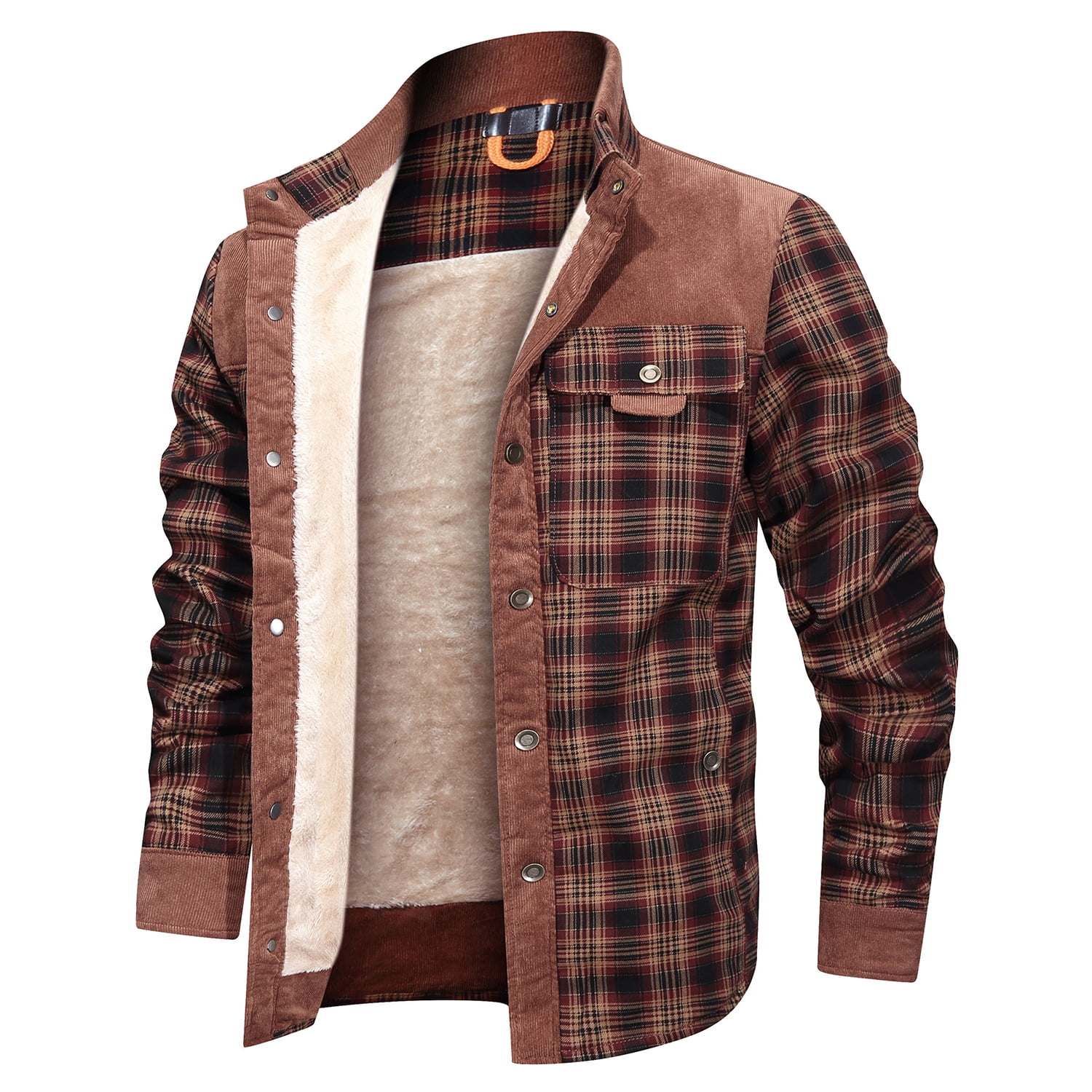 SLANVISON Men's Corduroy Plaid Sherpa Lined Flannel Shirt Jacket Fleece ...