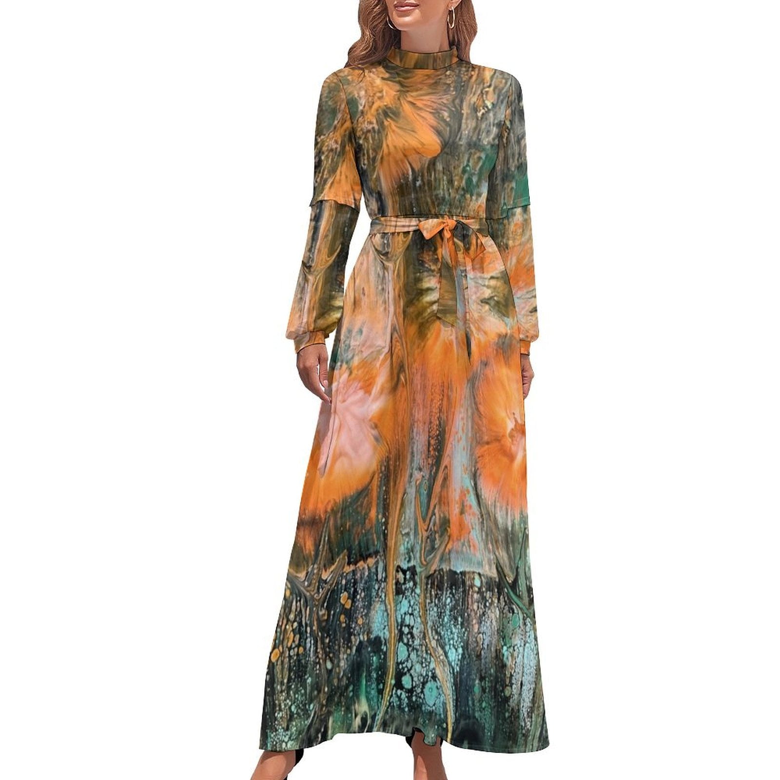 SLB Designs abstract orange flowers Long Dress summer dresses women ...