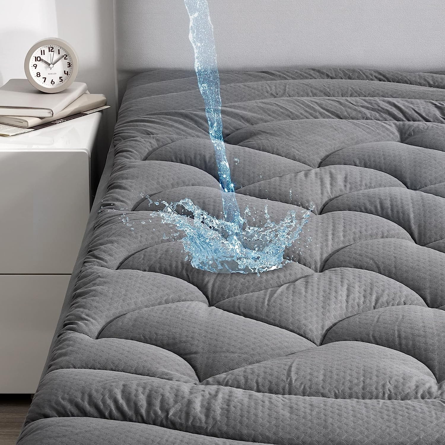 SLEEP ZONE Grey Waterproof Mattress Pad California King, Premium Soft ...