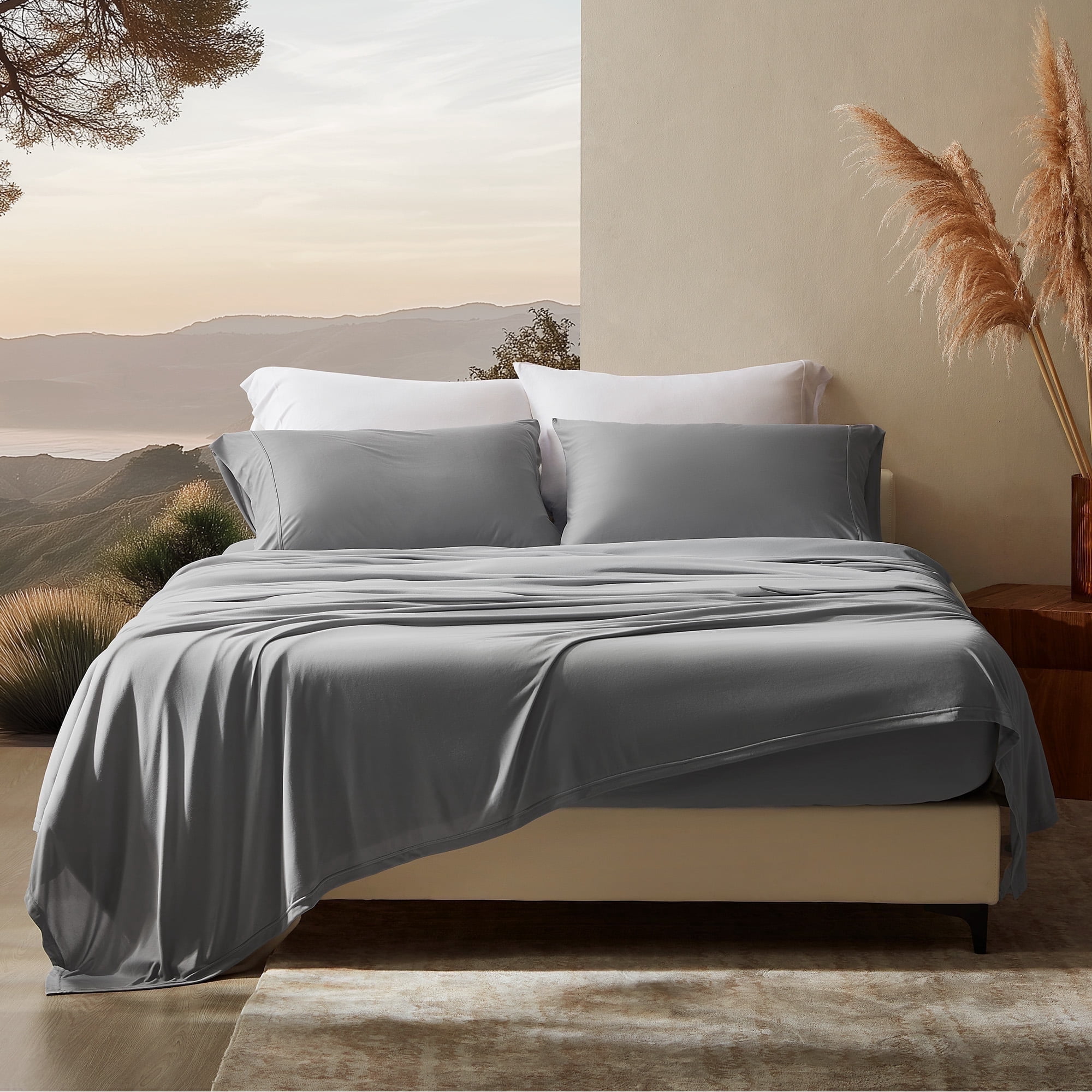 Sleep Zone King Sheets Set, Jersey Knit Cooling, 4 Piece Bedding ...