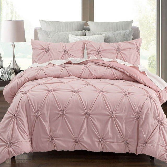SLEEPBELLA 3pcs Luxury Ruched Floral Pintuck Comforter Sets, Soft ...