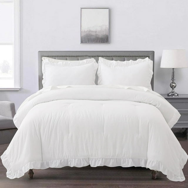 SLEEPBELLA King Size Luxury Ruffled Duvet Cover Set, White, Includes ...