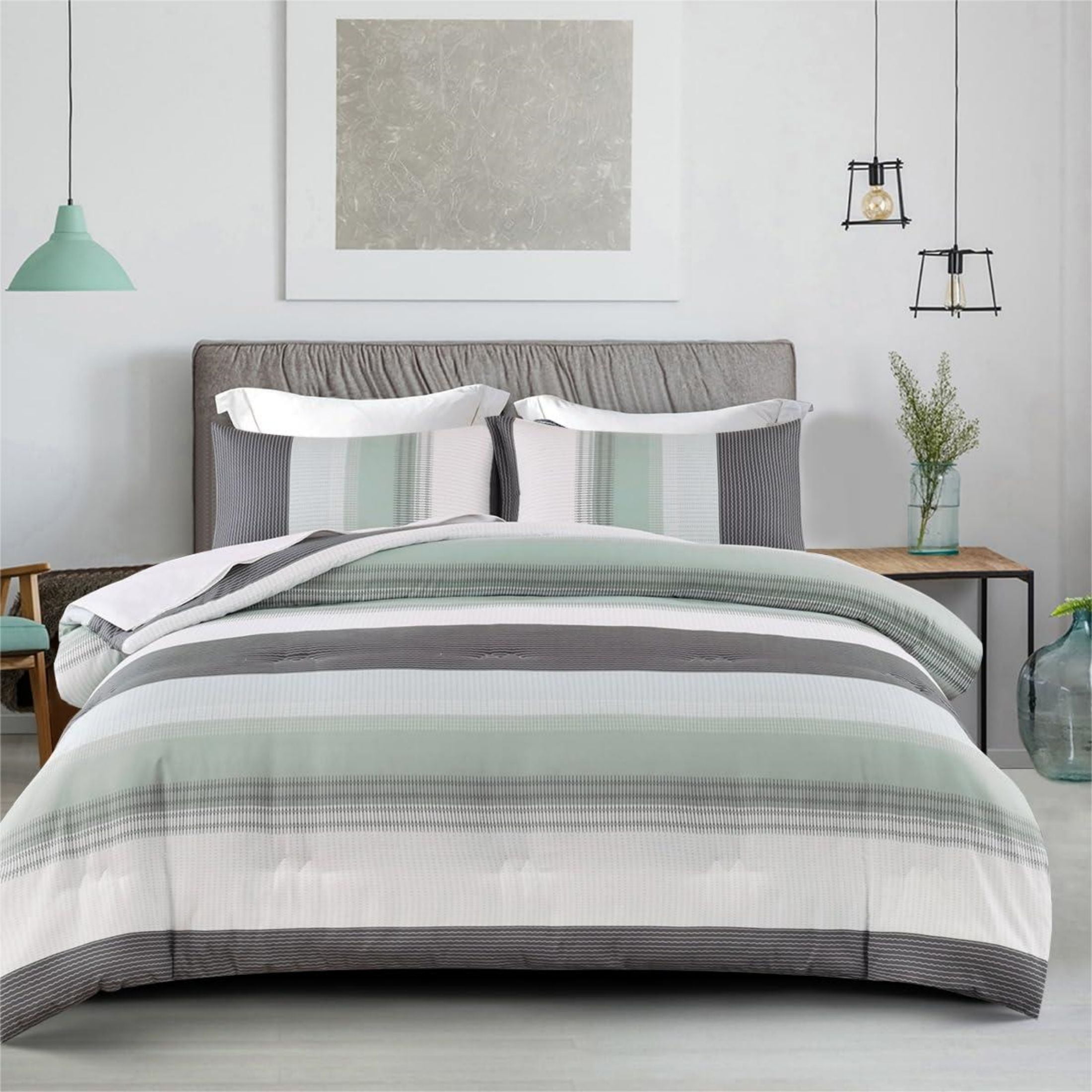 SLEEPBELLA Comforter King Size,Soft Microfiber Mint Green & Grey ...