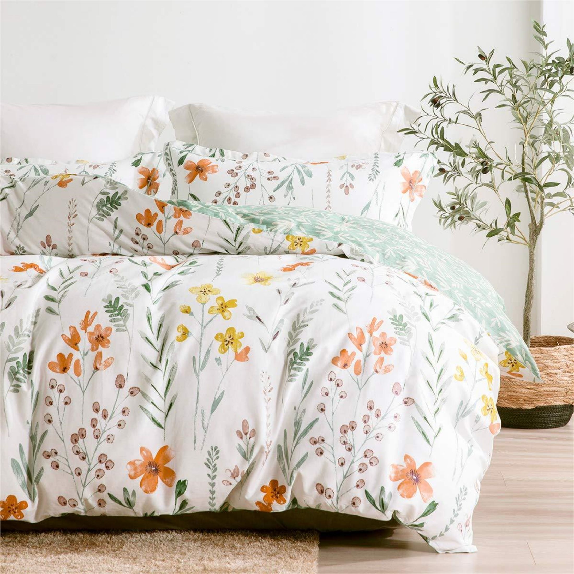 Black Floral Duvet Cover Full Pink Flower Colorful Leaves Printed ...