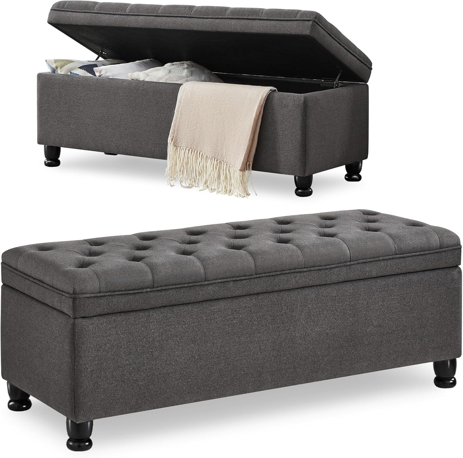 SLEERWAY Dark Gray Storage Bench for Bedroom, 45" Modern Linen ...