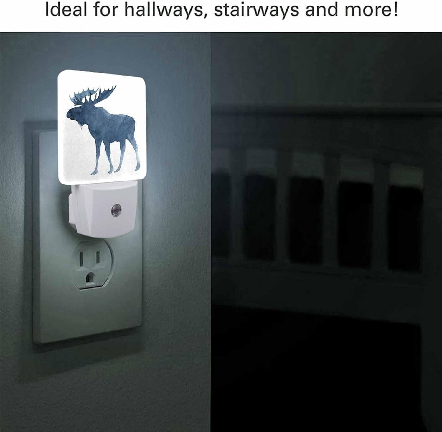 FGERFE-LED Night Light,Blue White Watercolor Animal Moose LED Night ...