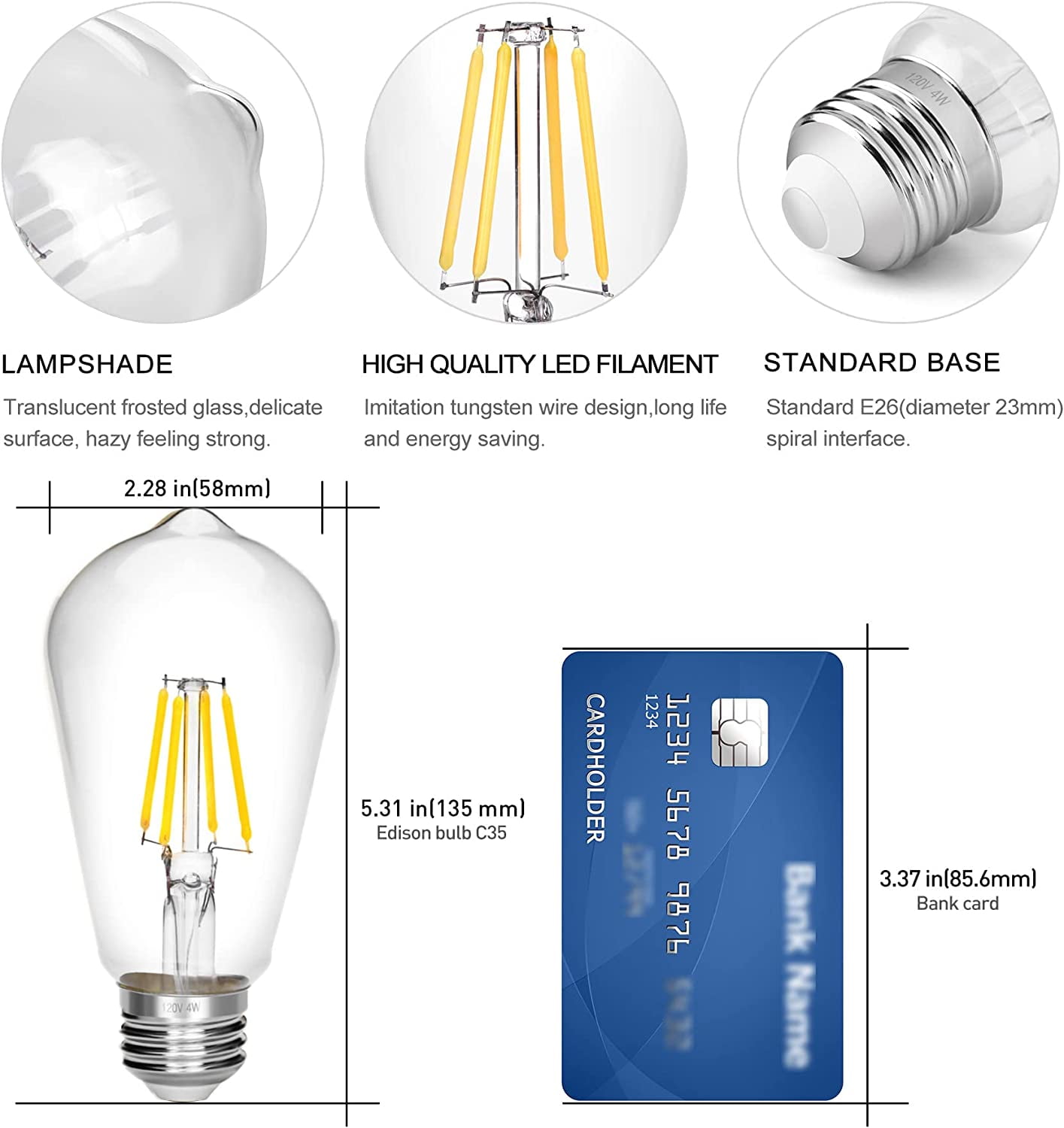 FGERFE-LED Edison Bulb 4W,Antique 40W Vintage Edison Bulb,E26 Light ...