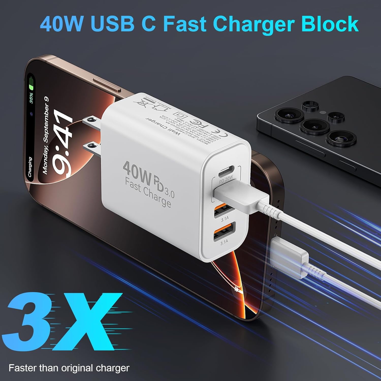 SLFG-USB C Charging Block, 40W Type C Wall Charger Block 4-Port PD 3.0 ...