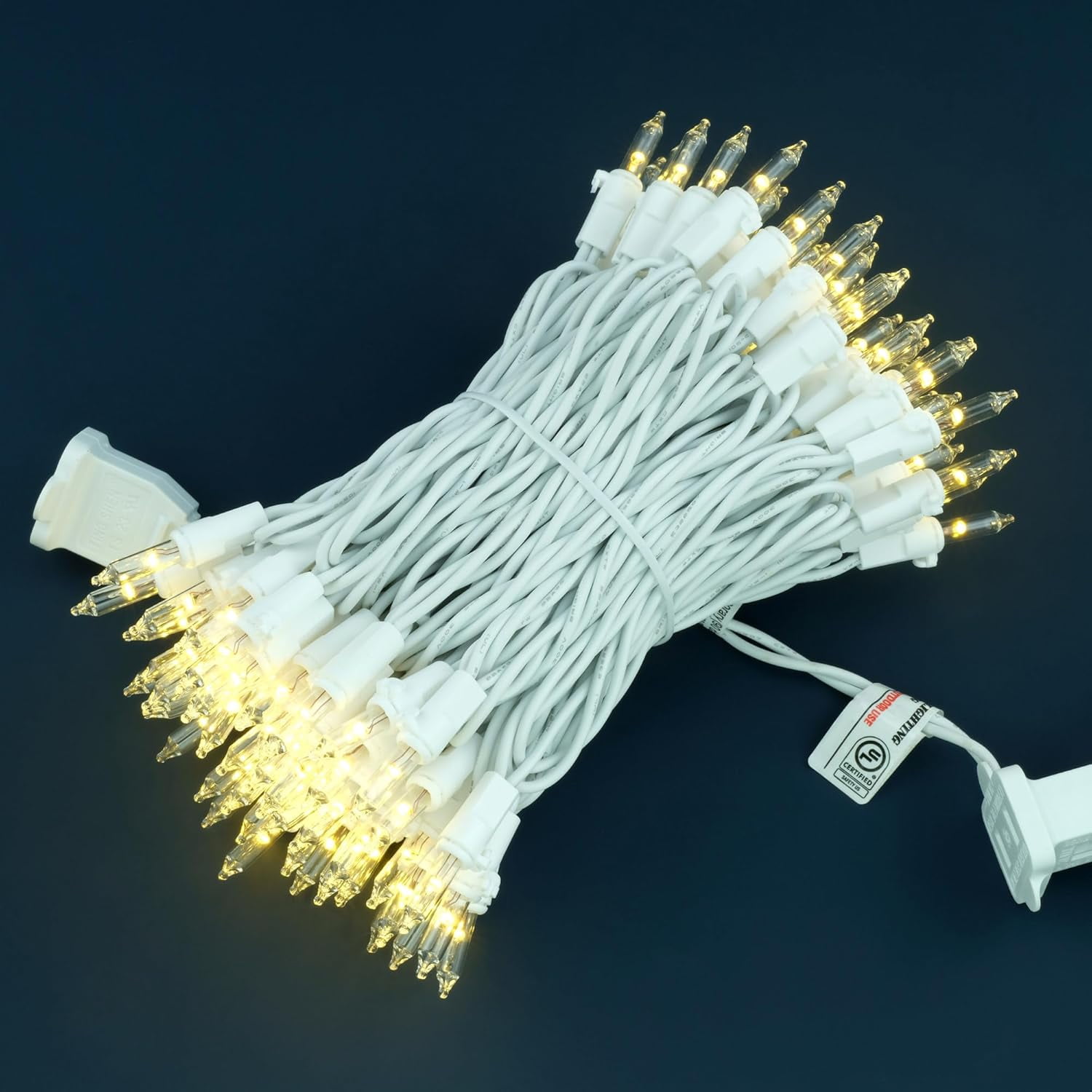SLFR-100 Count Clear Warm White Christmas Lights, 33 Feet White Wire UL ...