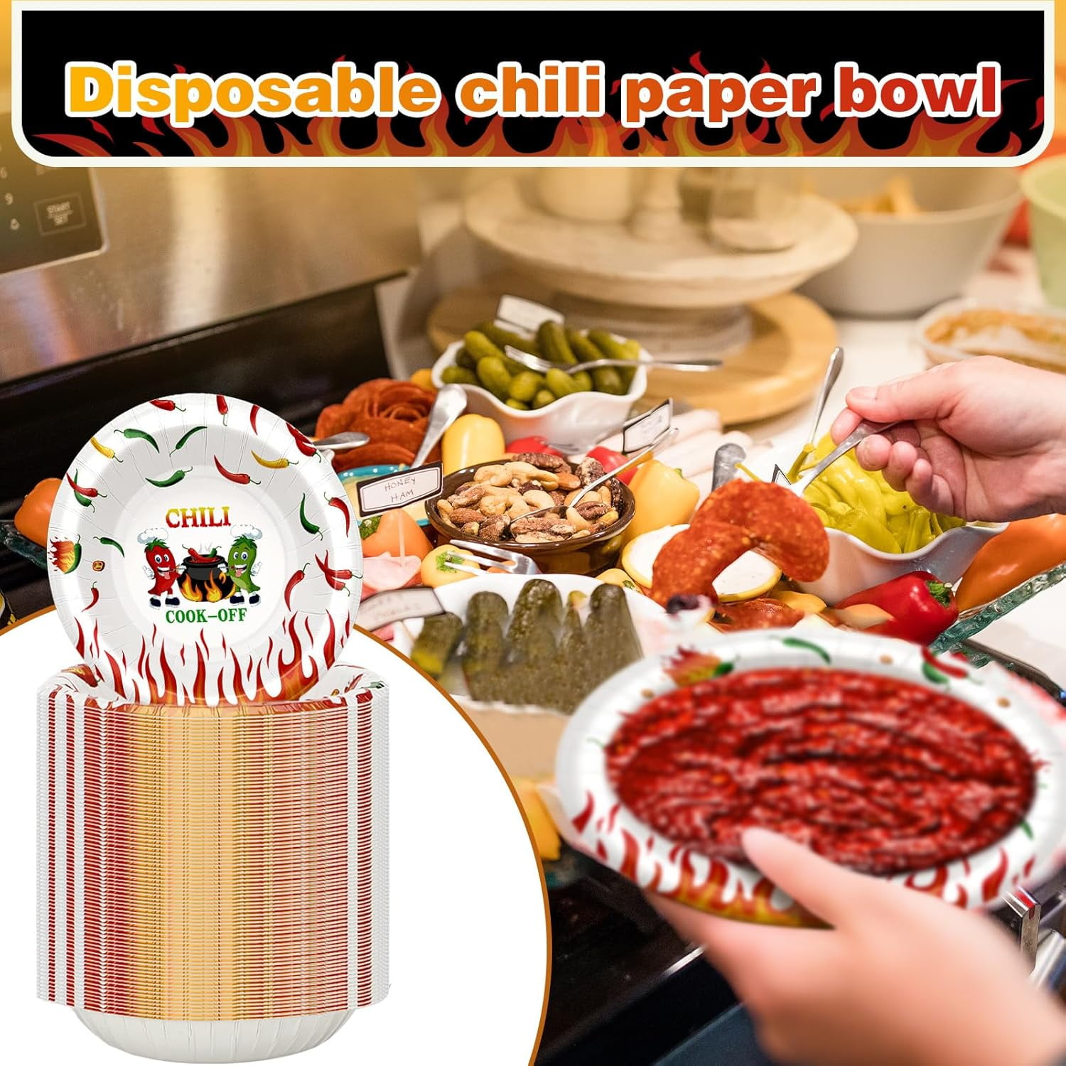 SLFR-100 Pcs Chili Cook off Party Decorations 12 oz Chili Cook off ...