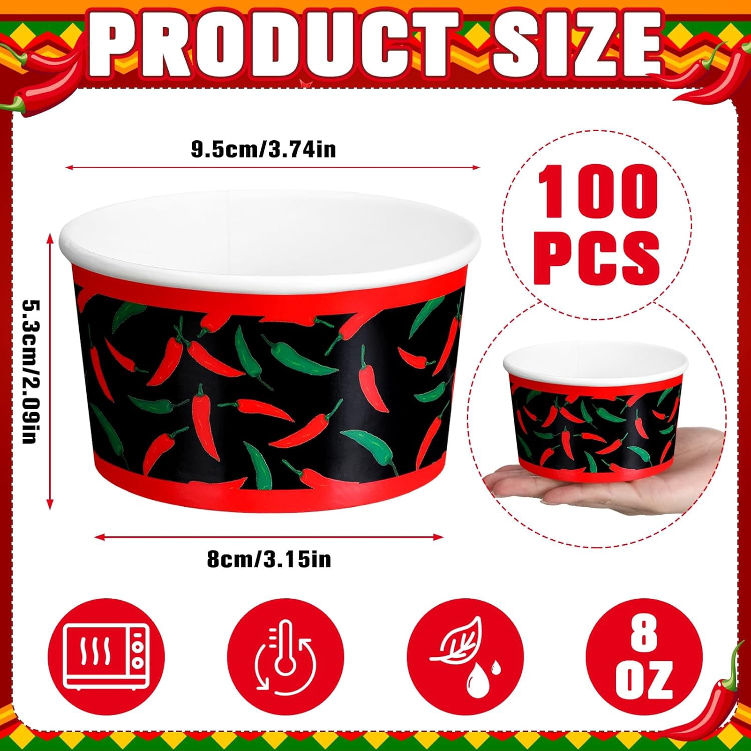 SLFR-100 Pcs Chili Cook off Tasting Cups Small Disposable Paper Bowls ...