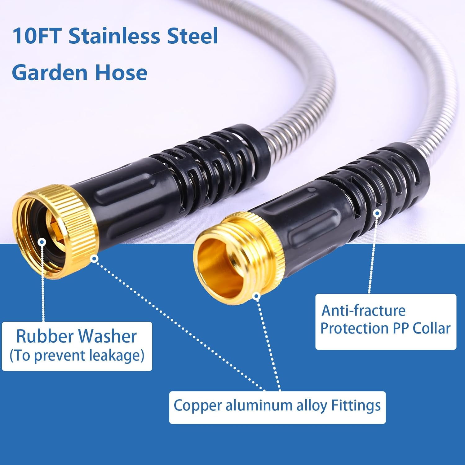 SLFR-10ft Metal Garden Hose, Water Lead-in Hose Extension, Stainless ...