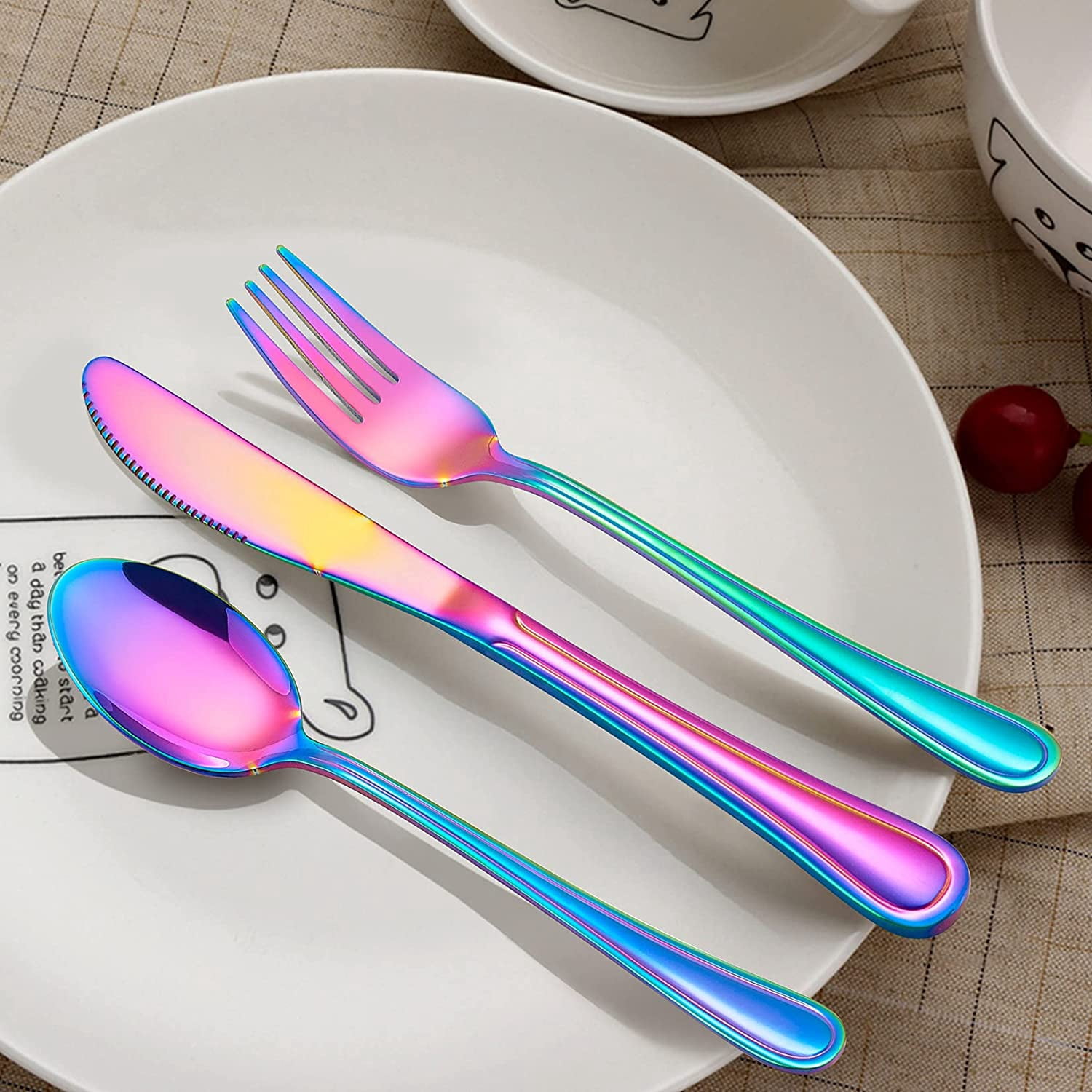 SLFR-15-Piece Rainbow Kids Silverware Set, Stainless Steel Toddler ...