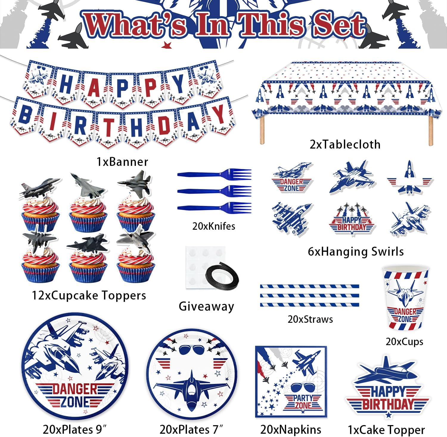 SLFR-163PCS Air Force Party Fighter Jet Pilot Birthday Party ...
