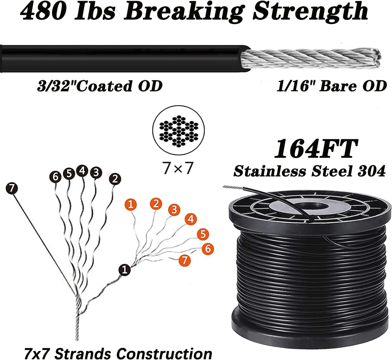 SLFR-164FT Outdoor String Light Hanging Kit - Vinyl-Coated 304 ...