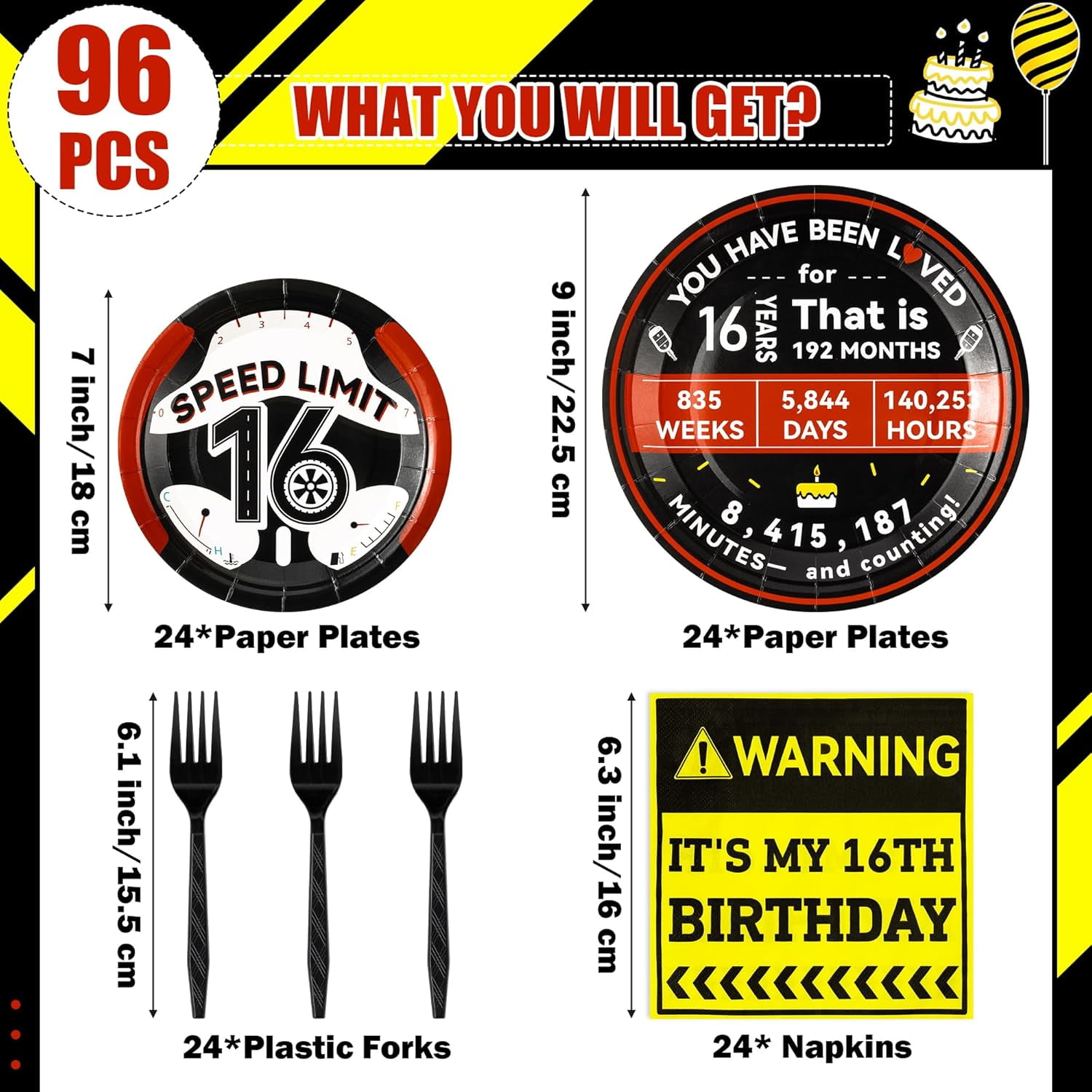 SLFR-16th Birthday Party Plates Supplies- Serves 24-96Pcs Drivers ...
