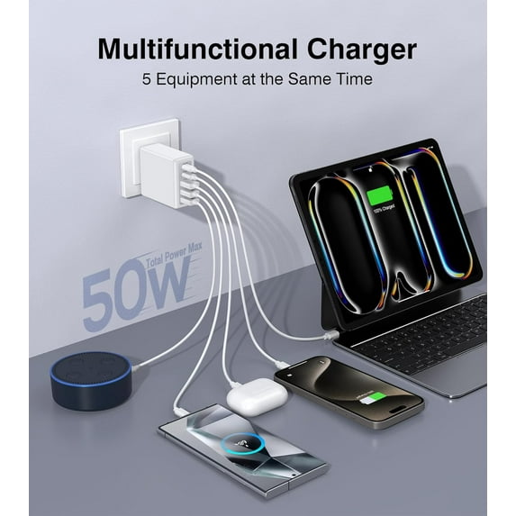 SLFR-[2-Pack] 50W USB C Wall Charger Block,5-Port Type C Fast Charging ...