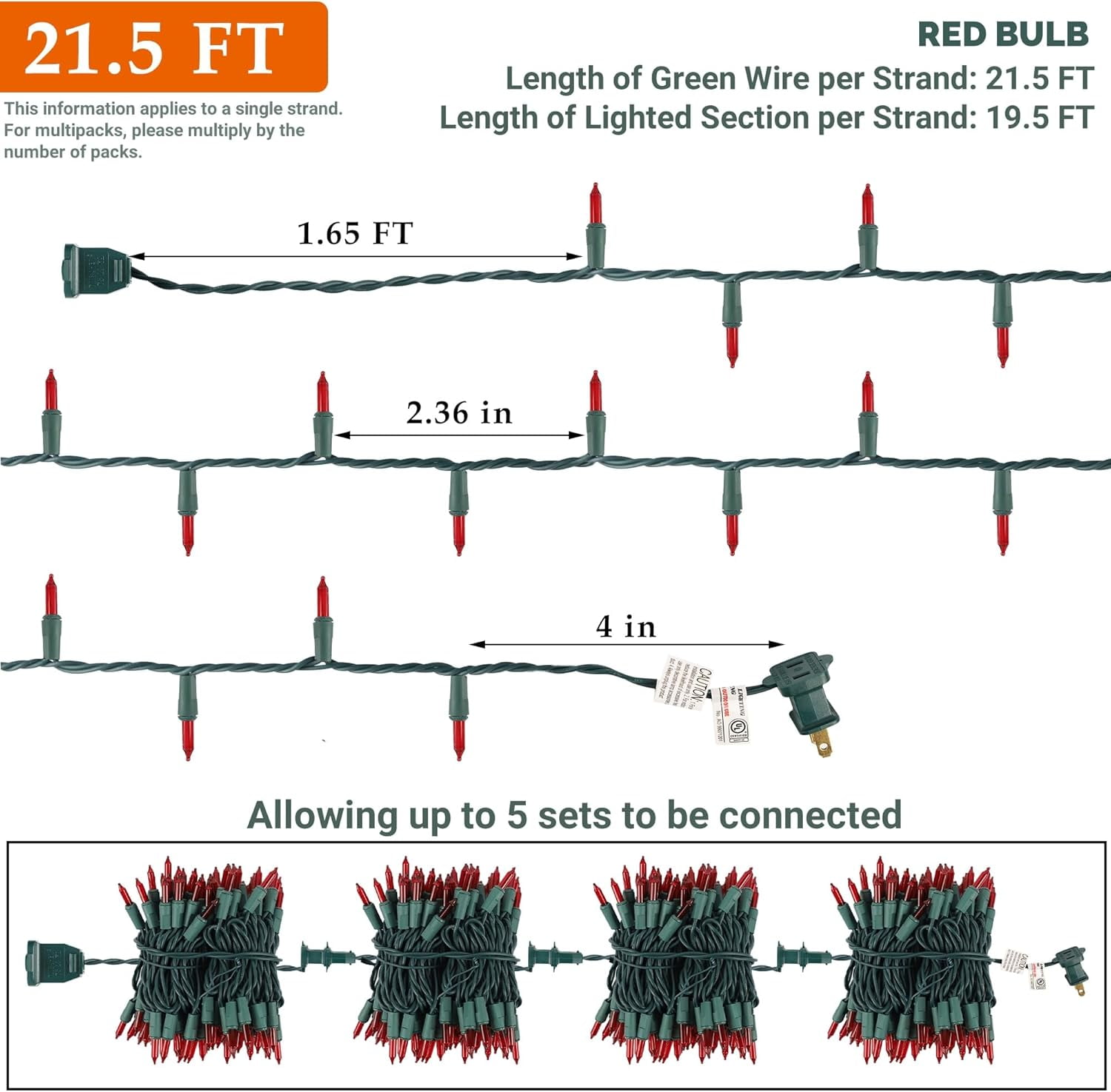 SLFR-2 Pack Red Christmas String Lights, 100 Count Each, Incandescent ...
