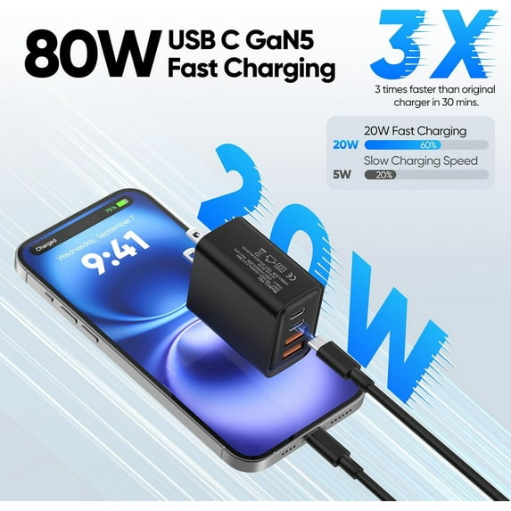 SLFR-[2-Pack] USB C Wall Charger,80W 4-Port Type C Fast Charging Block ...