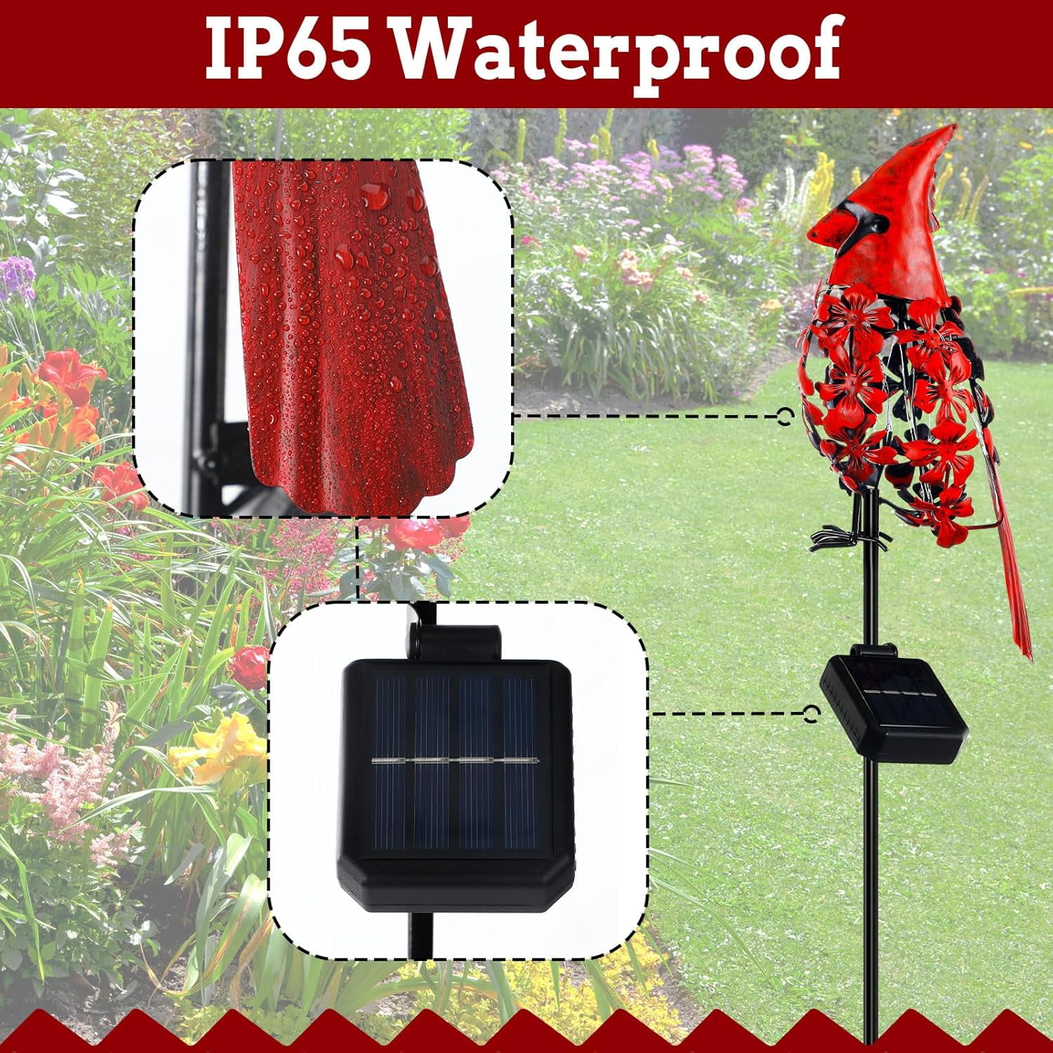 SLFR-2 Pcs Cardinal Gift Decor Cardinal Solar Lights for Outside Garden ...