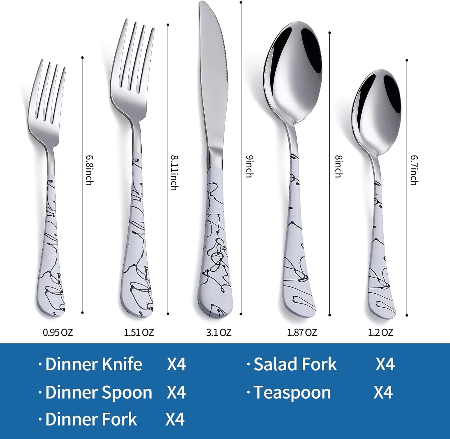 SLFR-20-Piece Silverware Set with Stainless Steel Flatware - White ...