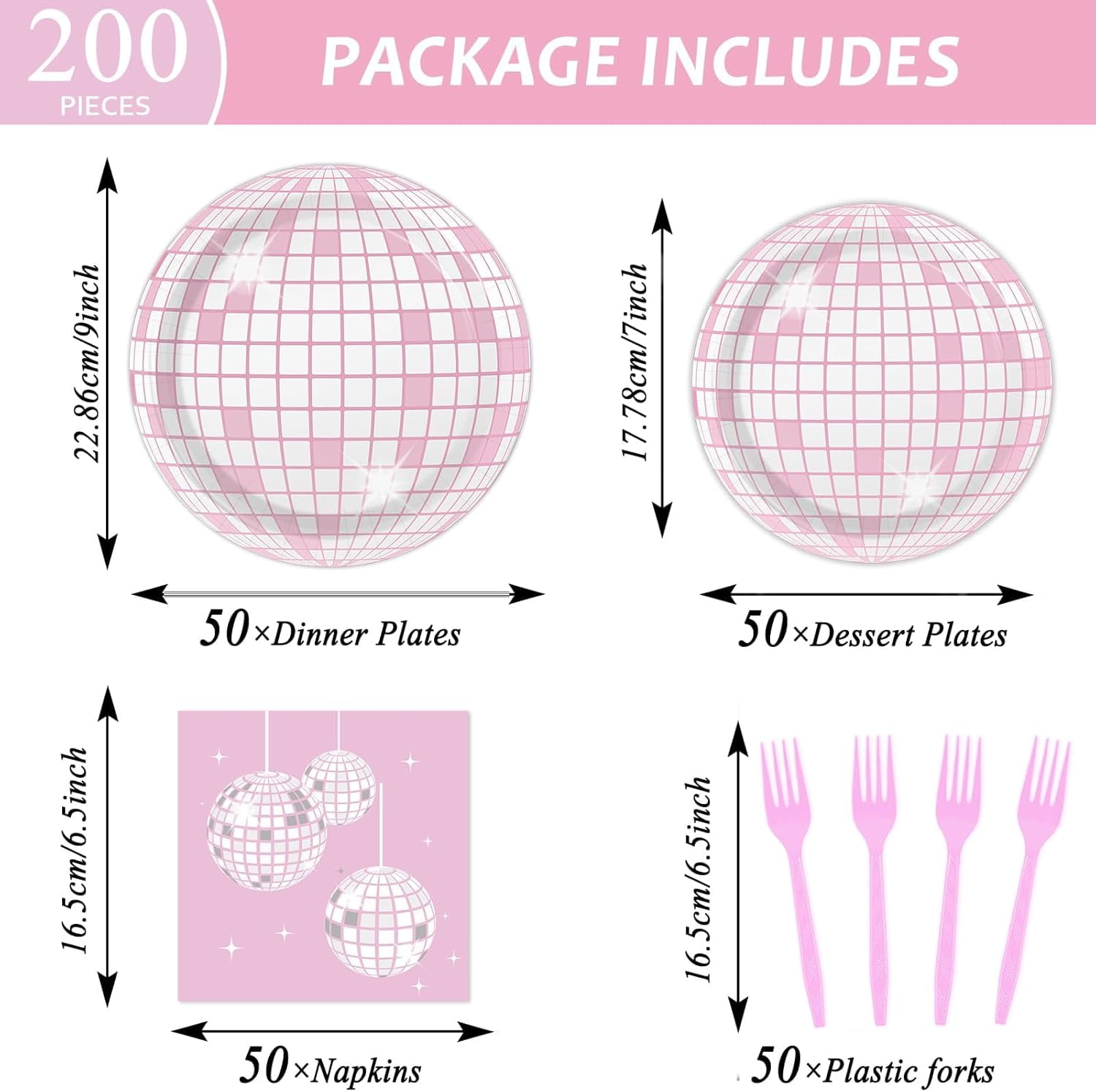 SLFR-200 PCS Pink Silver Disco Party Plates Napkins 70s Pink Theme ...