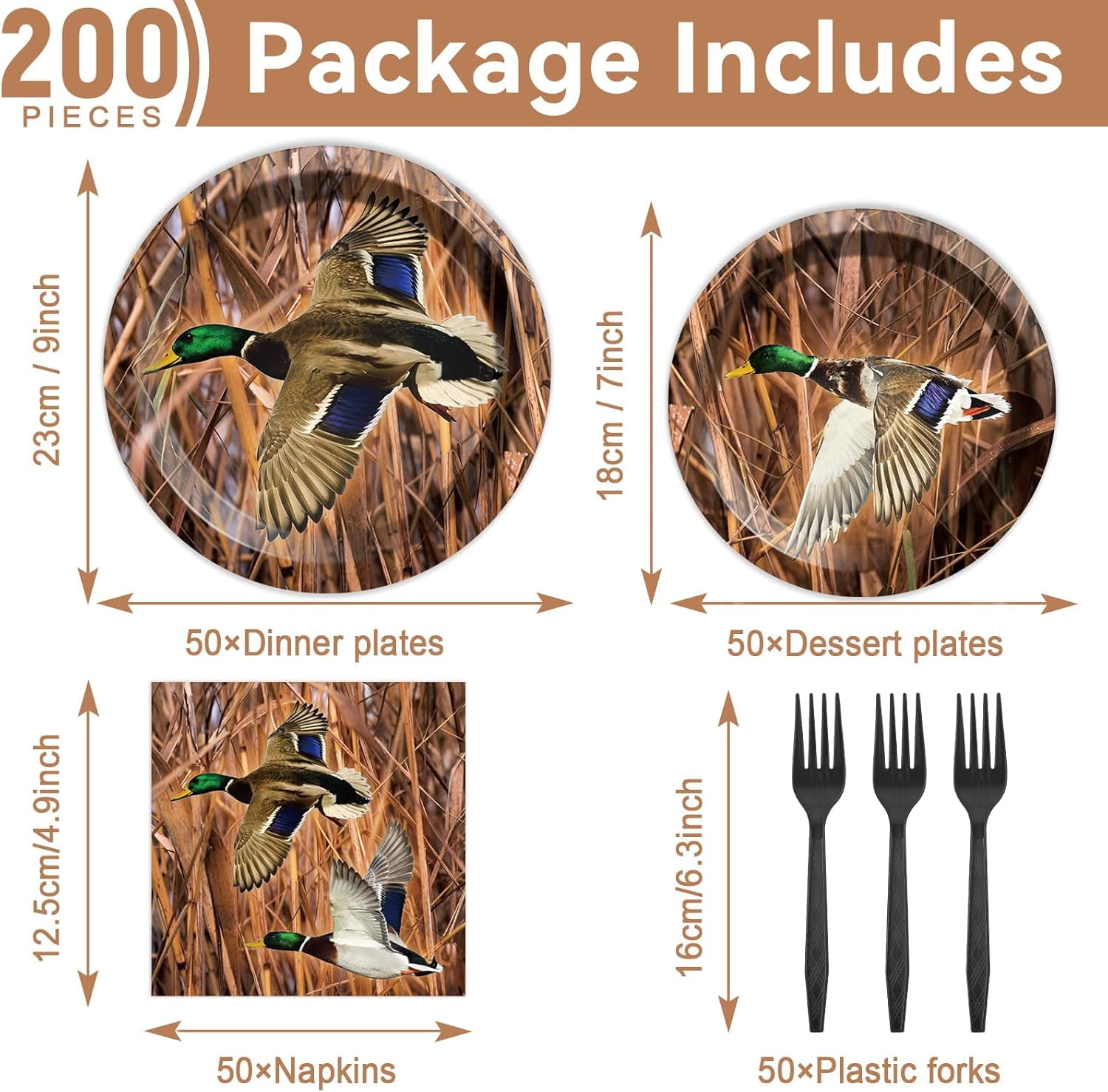 SLFR-200pcs Mallard Duck Party Supplies Decoration Hunting Plates ...