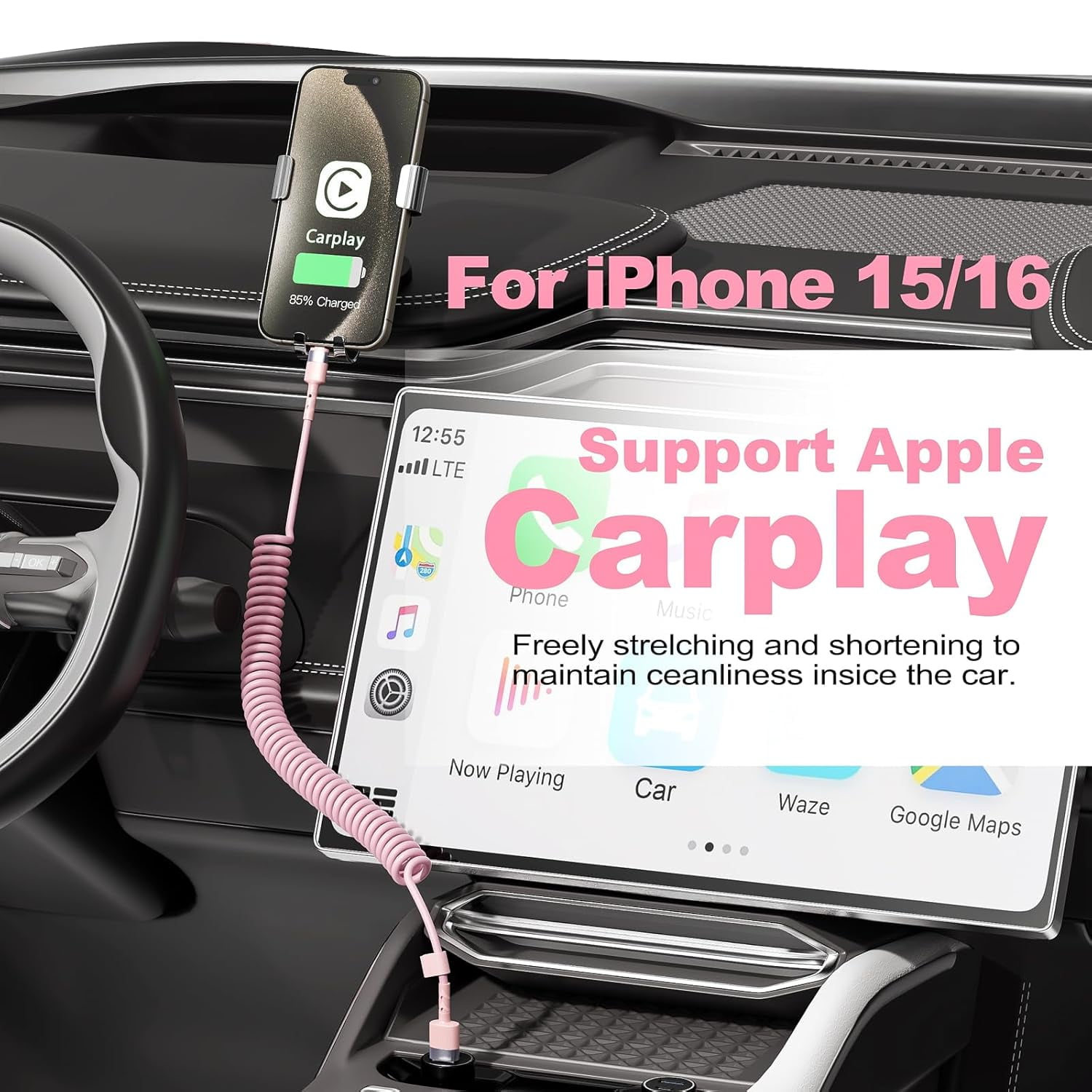 SLFR-2Pack CarPlay USB A to USB C Coiled Charge Cable for iPhone 15 ...