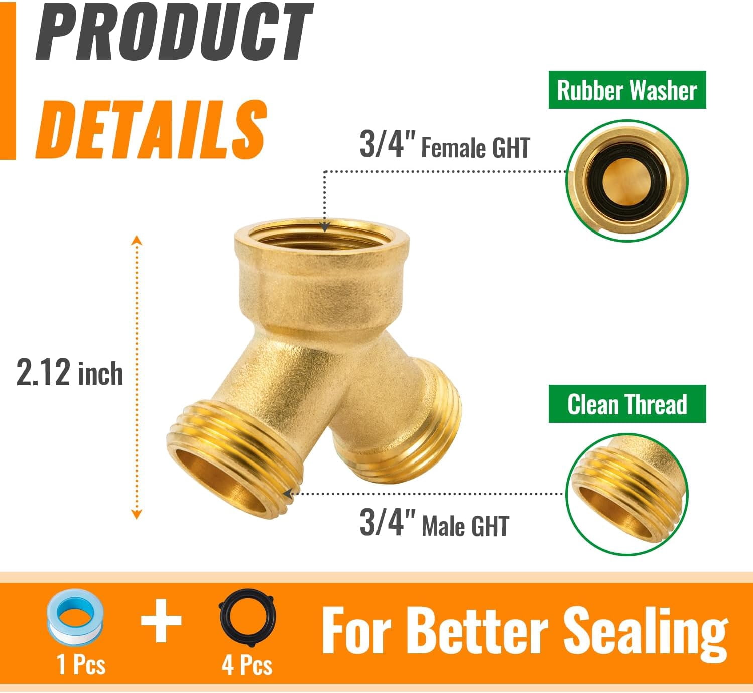SLFR-3/4 Inch GHT Y Valve, 2 Way Brass Garden Hose Splitter Heavy Duty ...