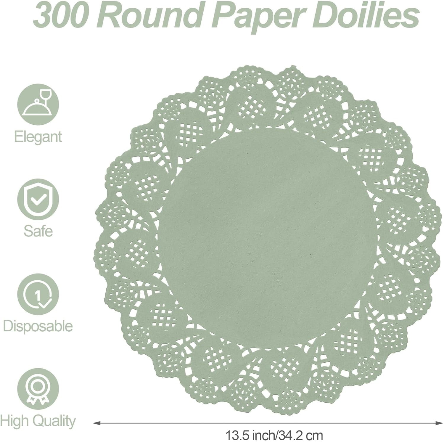 SLFR-300 Pack Round Sage Green Paper Doilies 13.5 Inches Lace Paper ...