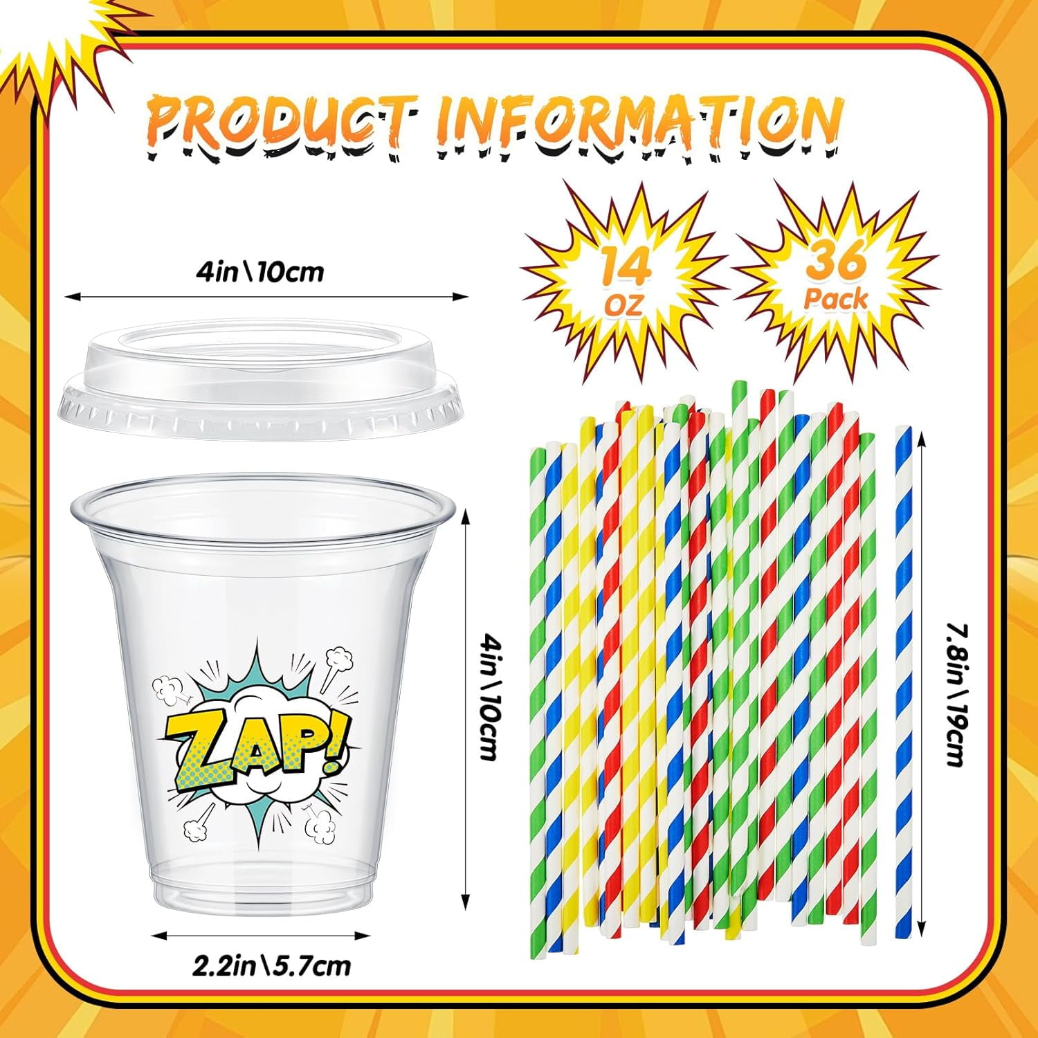 SLFR-36 Sets Hero Party Cups with Lids and Paper Straws 14 oz Hero ...