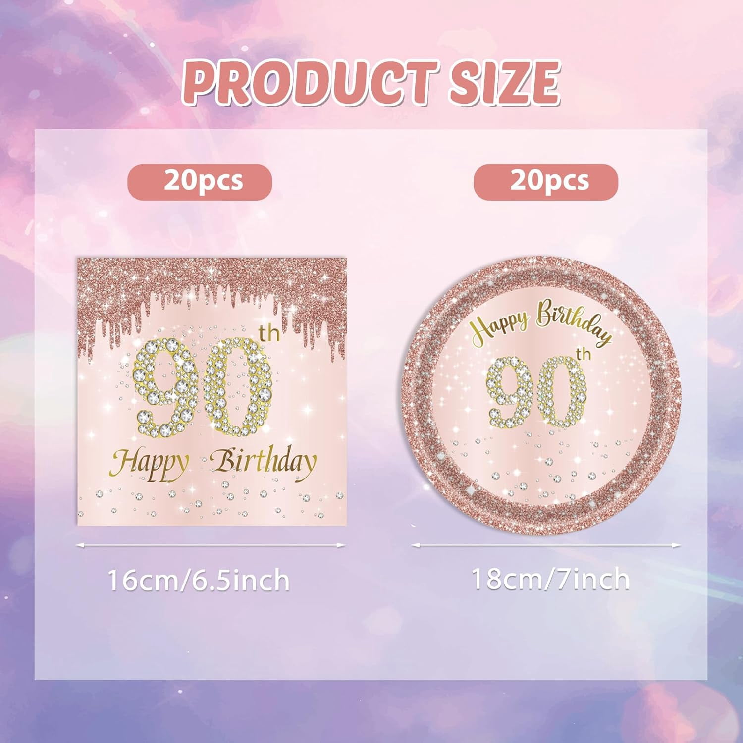 SLFR-40PCS 90th Birthday Decorations for Women Rose Gold 90th Theme ...