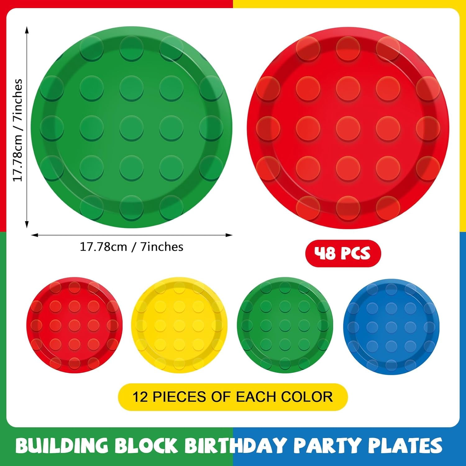 SLFR-48Pcs Building Block Birthday Party Paper Plates for Building ...