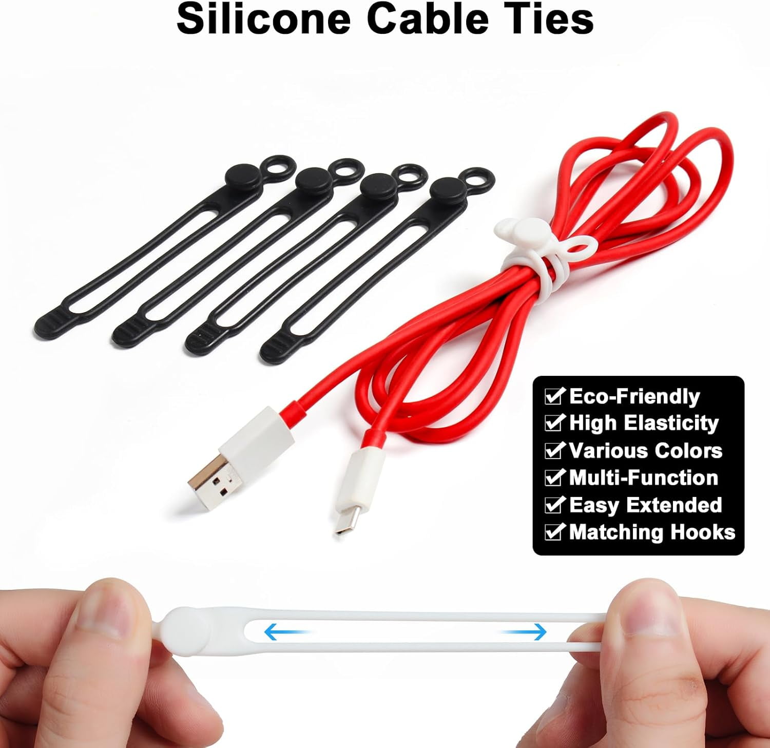SLFR-48Pcs Cord Organizer Kit, Reusable Silicone Cable Ties, Strong ...