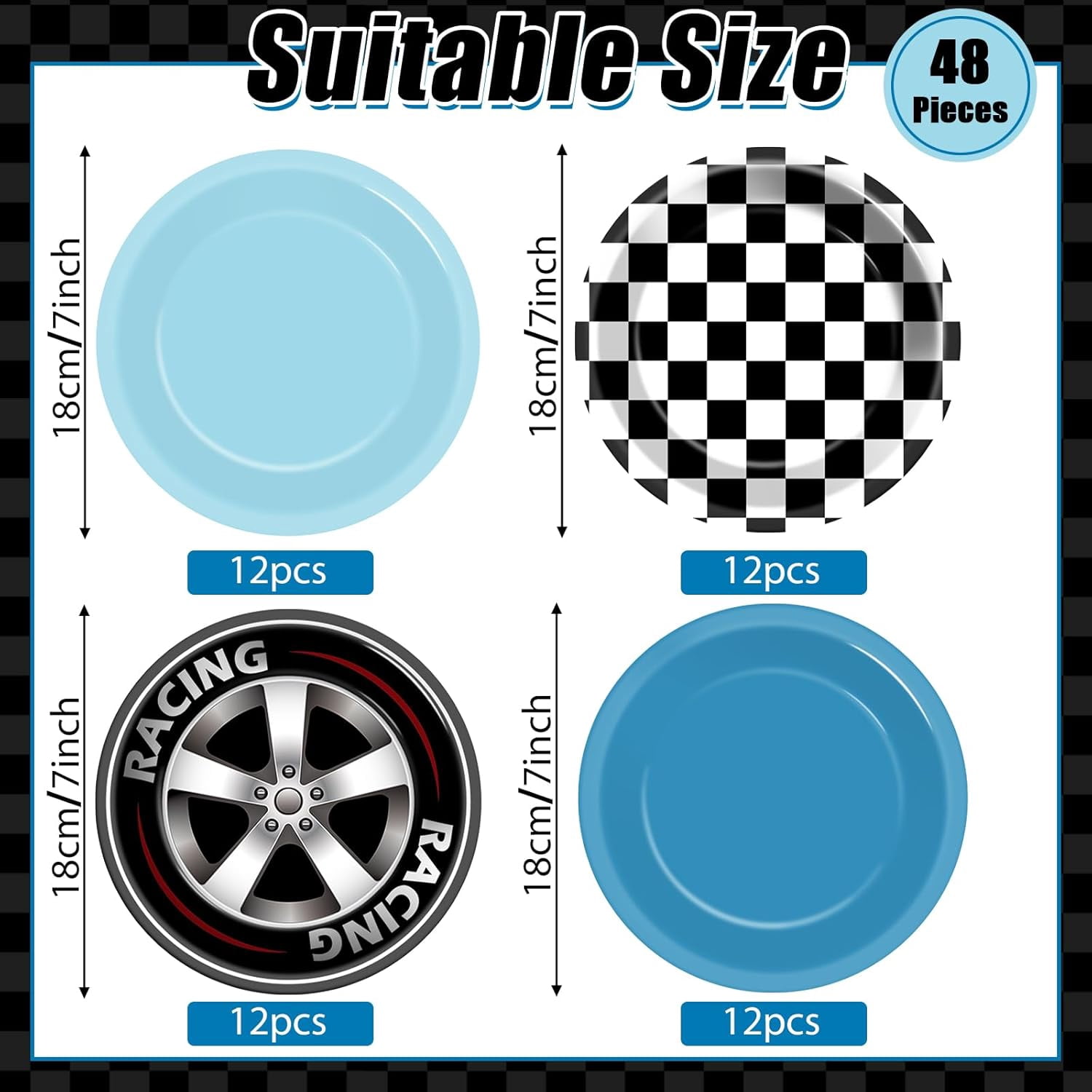 SLFR-48Pcs Race Car Birthday Party Paper Plates for Theme Party ...