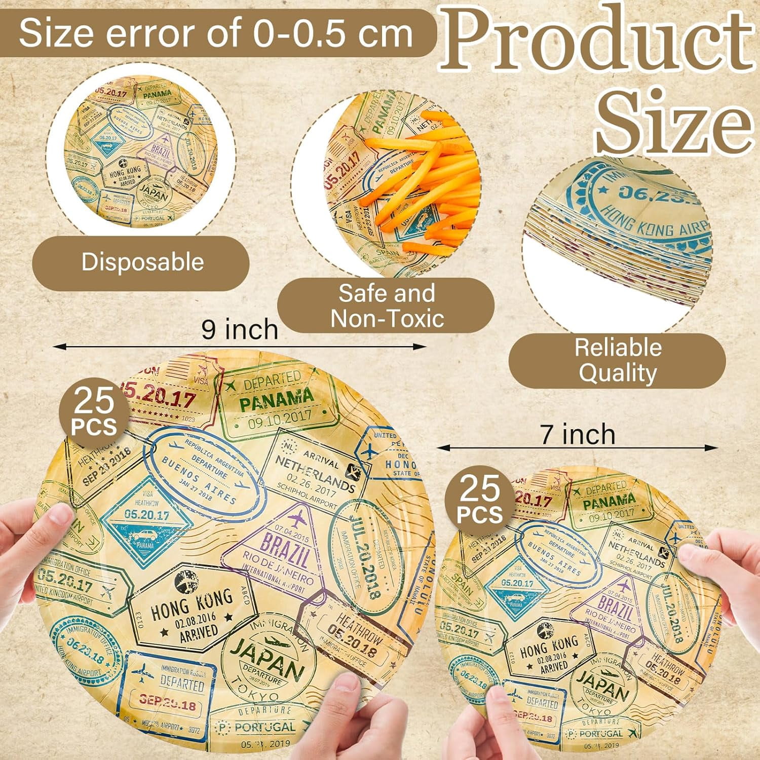 SLFR-50 Pcs Travel Paper Plates Disposable Around the World Tableware 9 ...