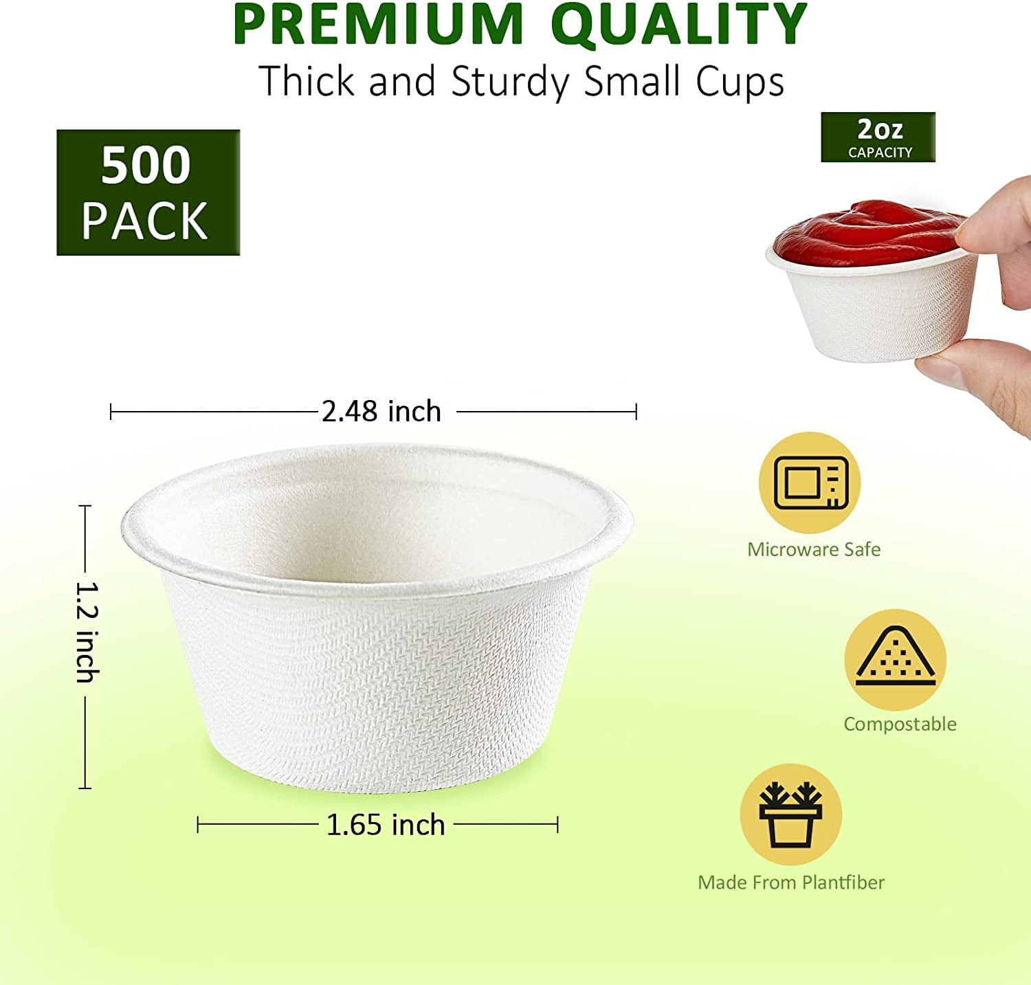 SLFR-500 Pack 2 OZ Disposable Souffle Cups, 100% Compostable Portion ...