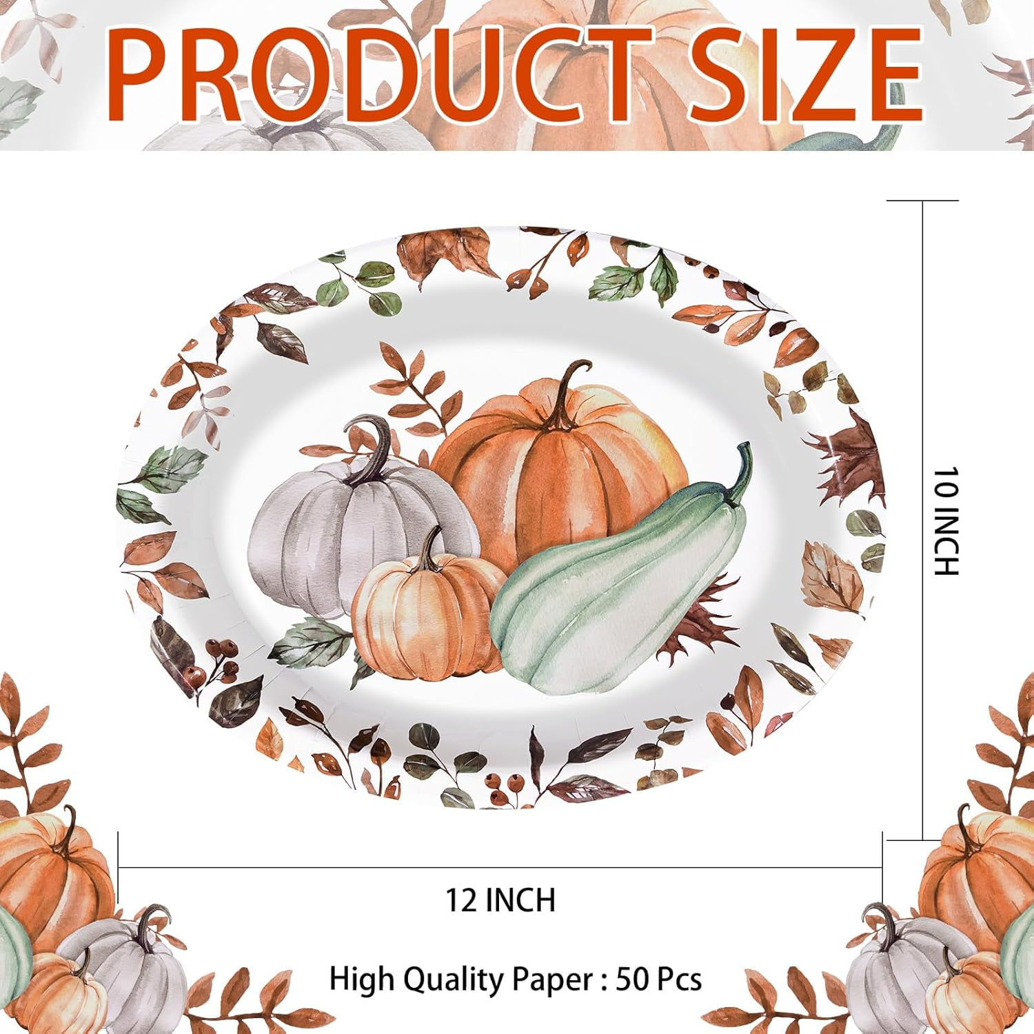 SLFR-50Pcs Fall Oval Paper Plates Thanksgiving Plates 10" X 12" Large ...