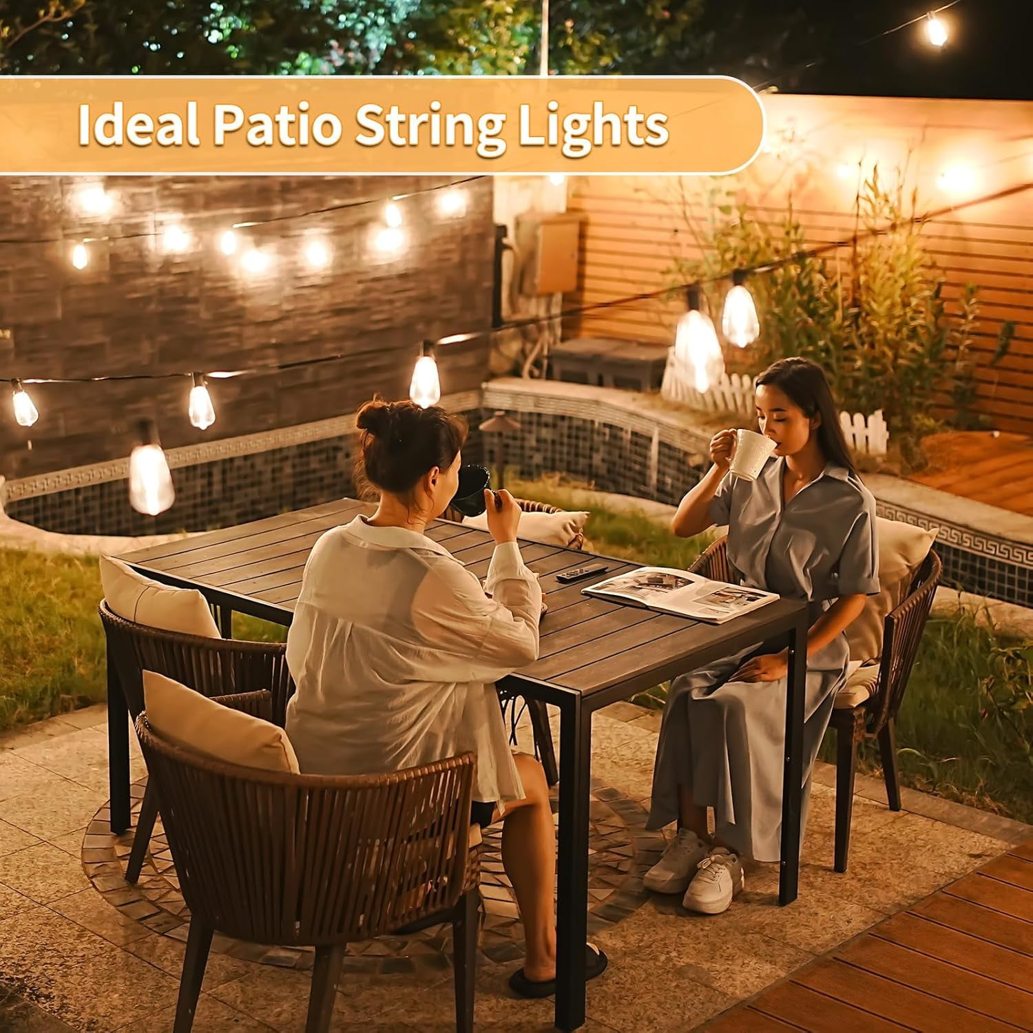 SLFR-50ft LED String Lights with Remote, 25+1 Bulbs Dimmable String ...