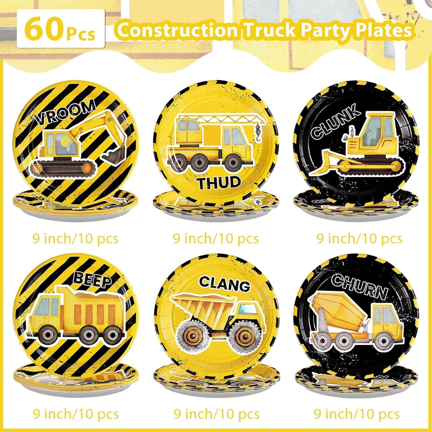 SLFR-60Pcs Construction Party Plates - 9\u201d Disposable Heavy Duty ...