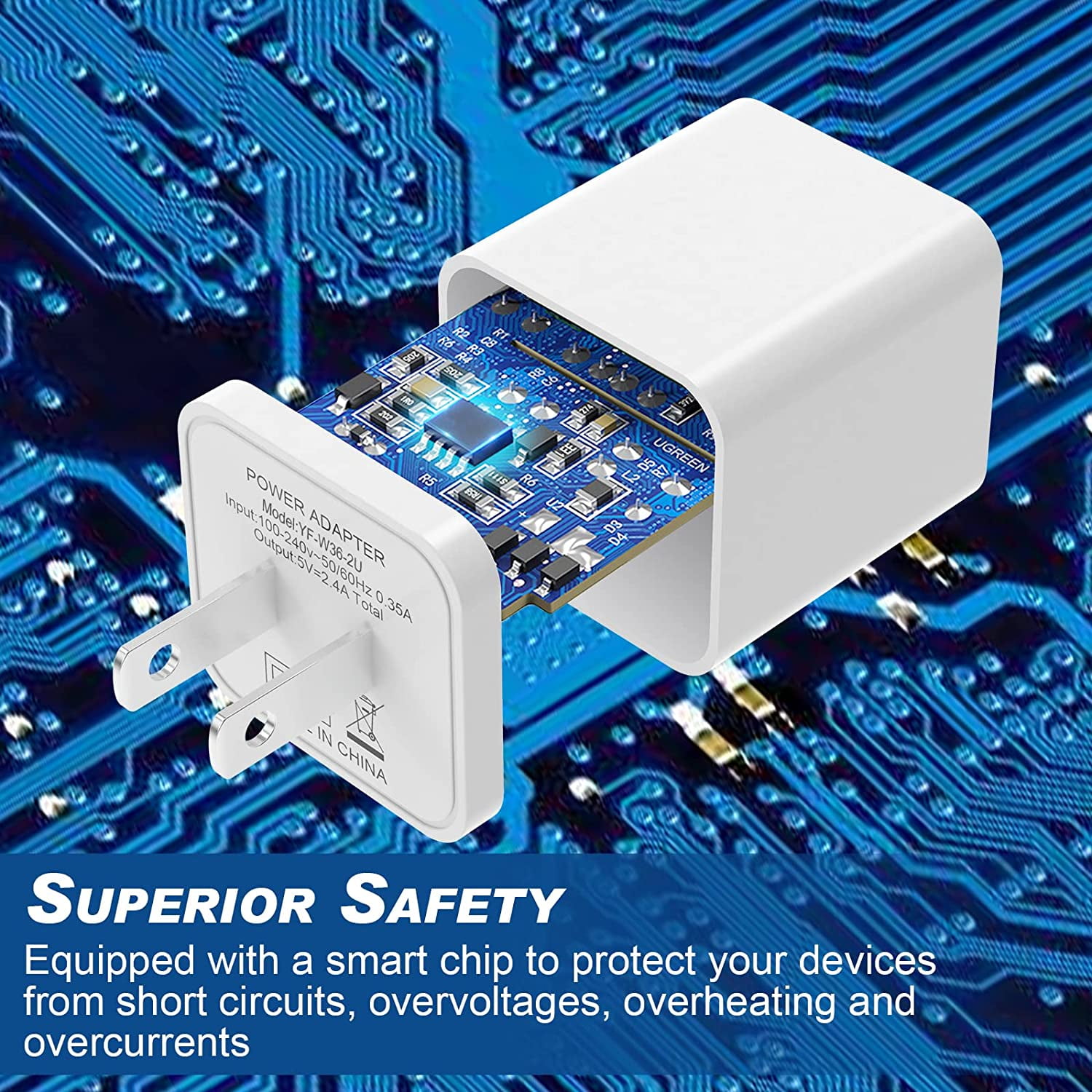 SLFR-6Pack USB Wall Charger, 2.4A Dual USB Port Cube Power Plug Adapter ...