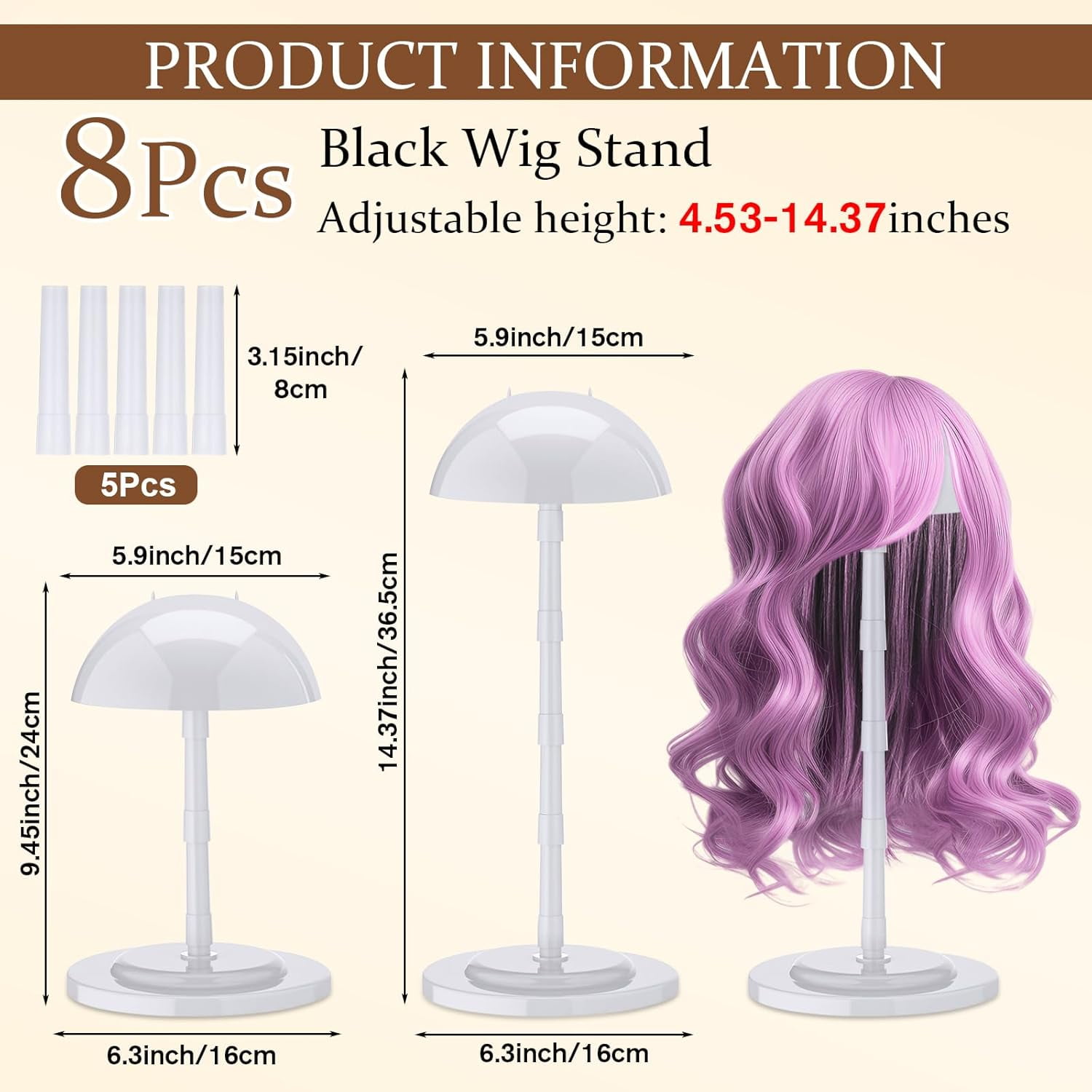 SLFR-8 Pcs Adjustable Wig Stand 4.53 to 14.37 Inches Portable Wig Head ...