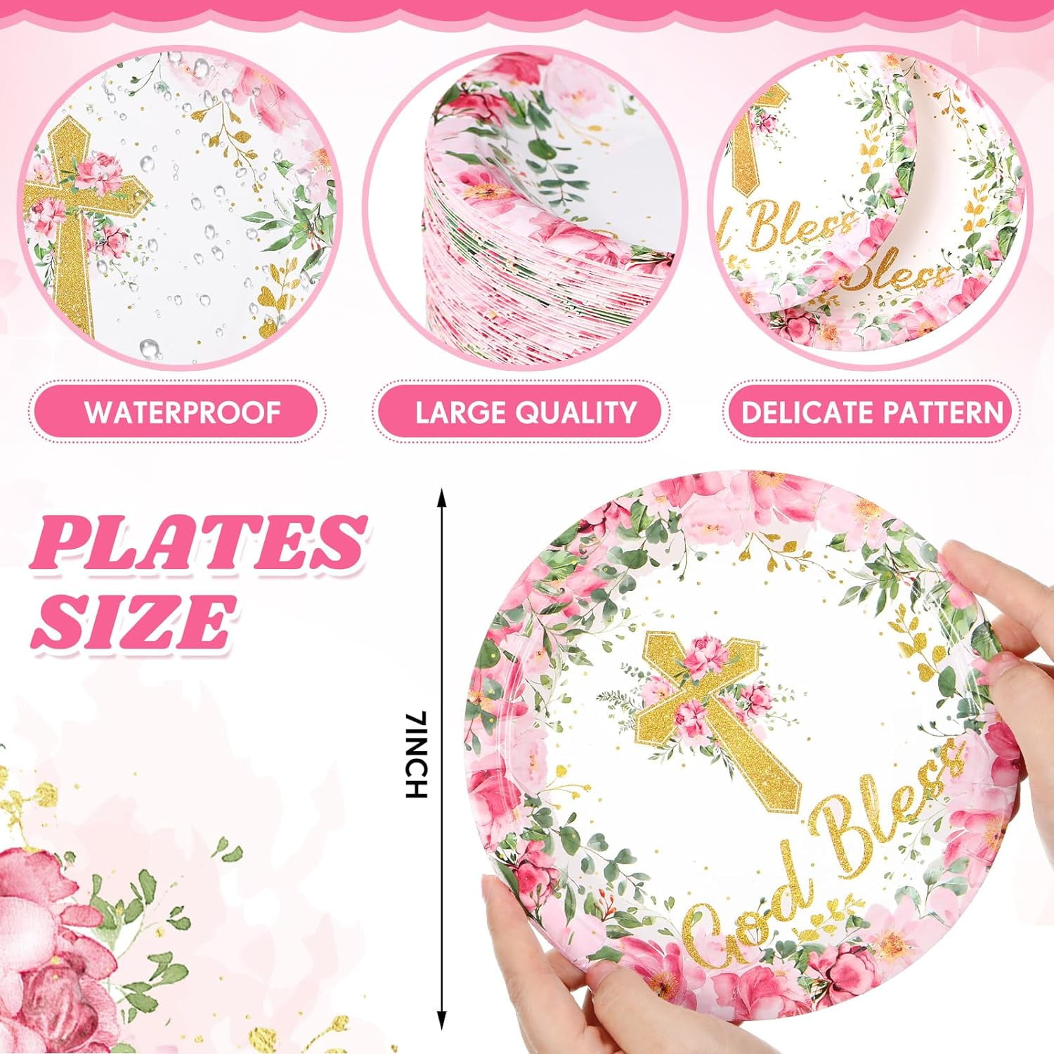 SLFR-80 Pcs 7 Inch Baptism Plates God Bless Baptism Decorations First ...