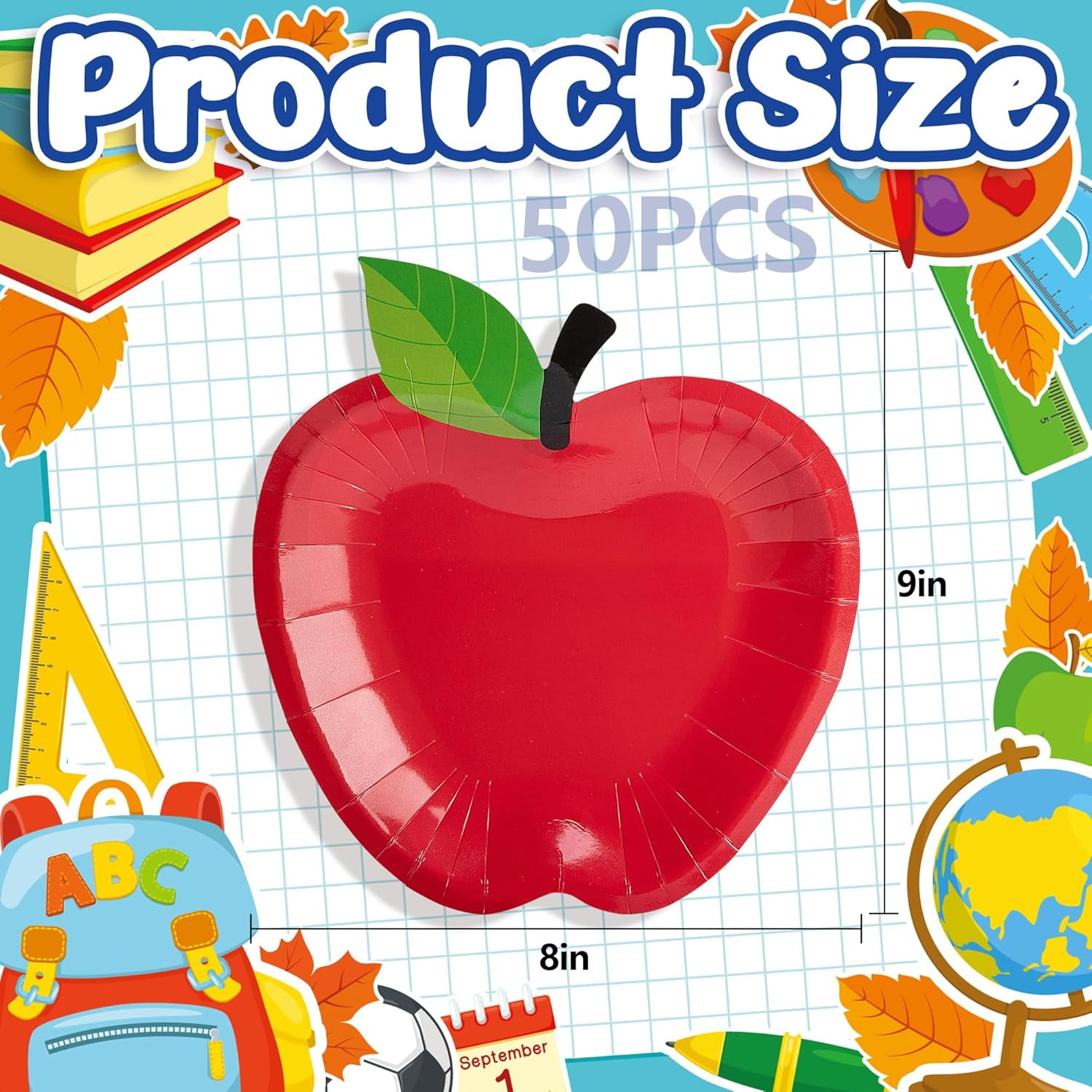 SLFR-9 Inch Large Back to School Red Apple Plates, 50 Pcs Preschool ...